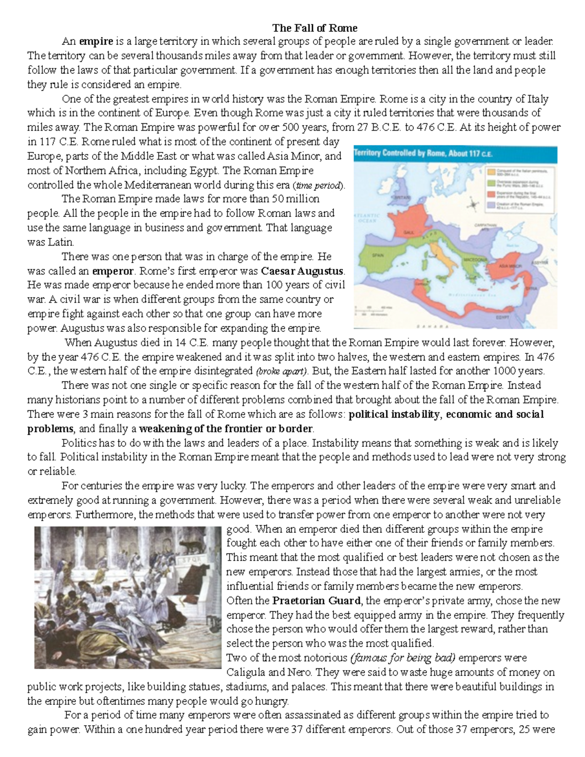 Fall of rome reading and questions pdf - An empire is a large territory ...