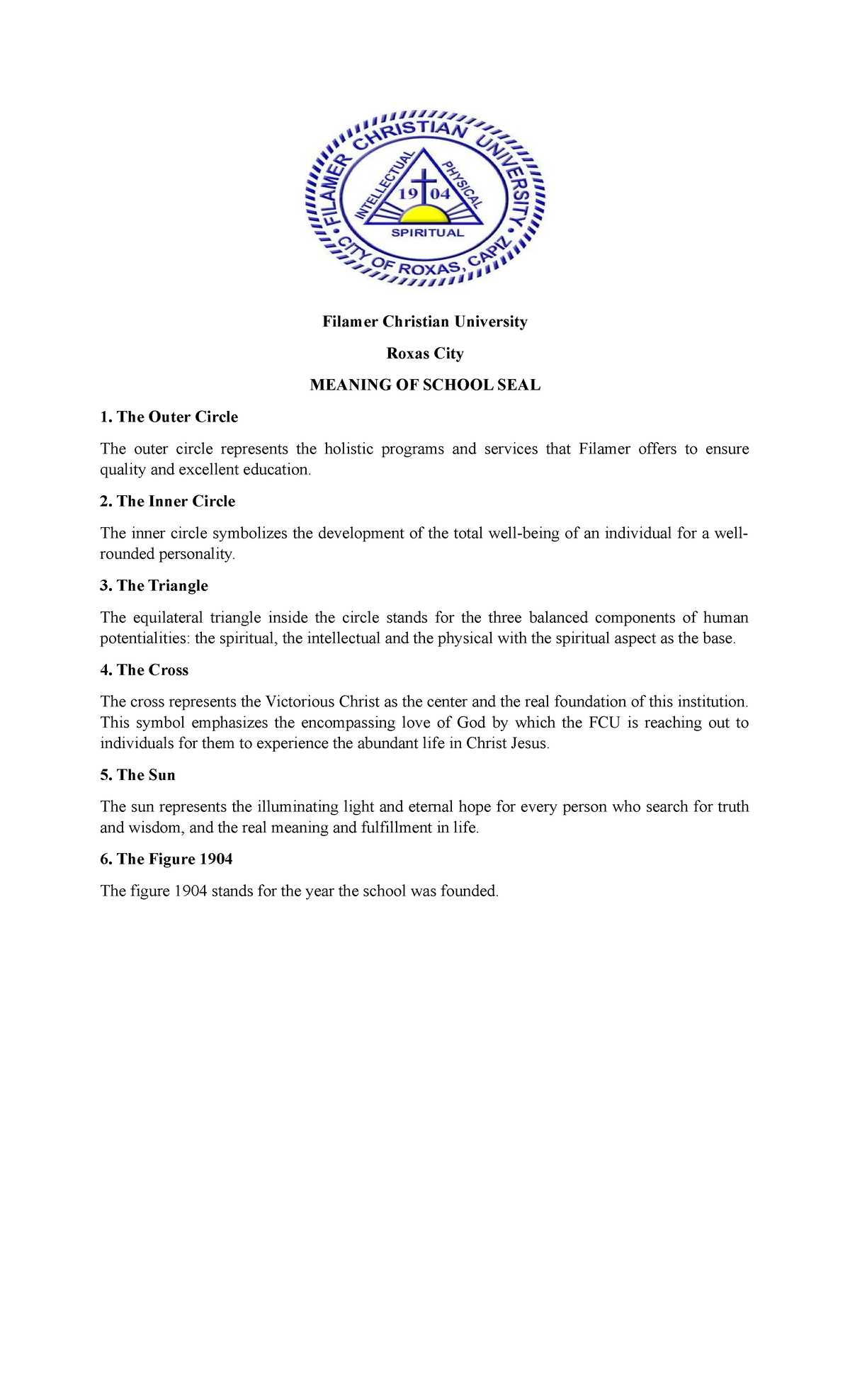 Filamer Christian University - The Inner Circle The inner circle ...