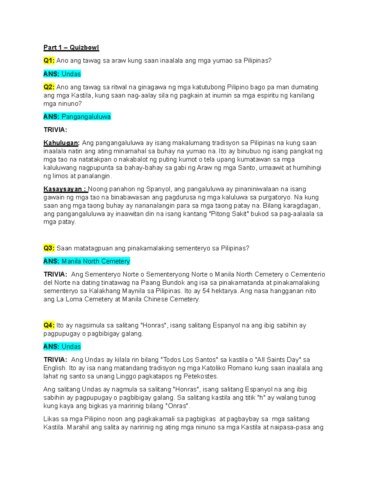 UNDAS VLOG Abouts - Part 1 – Quizbowl Q1: Ano ang tawag sa araw kung ...