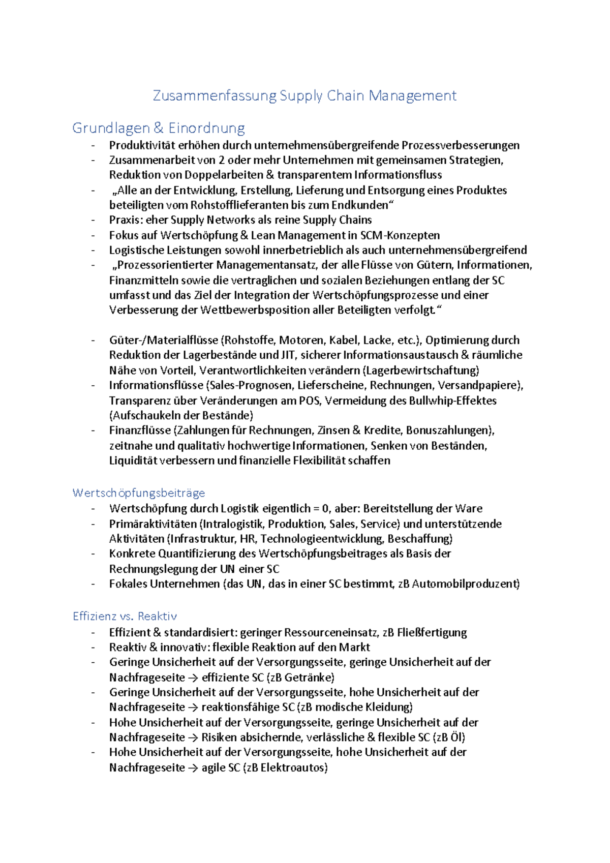 Zusammenfassung SCM - Warning: TT: undefined function: 32 Zusammenfassung Supply Chain ...