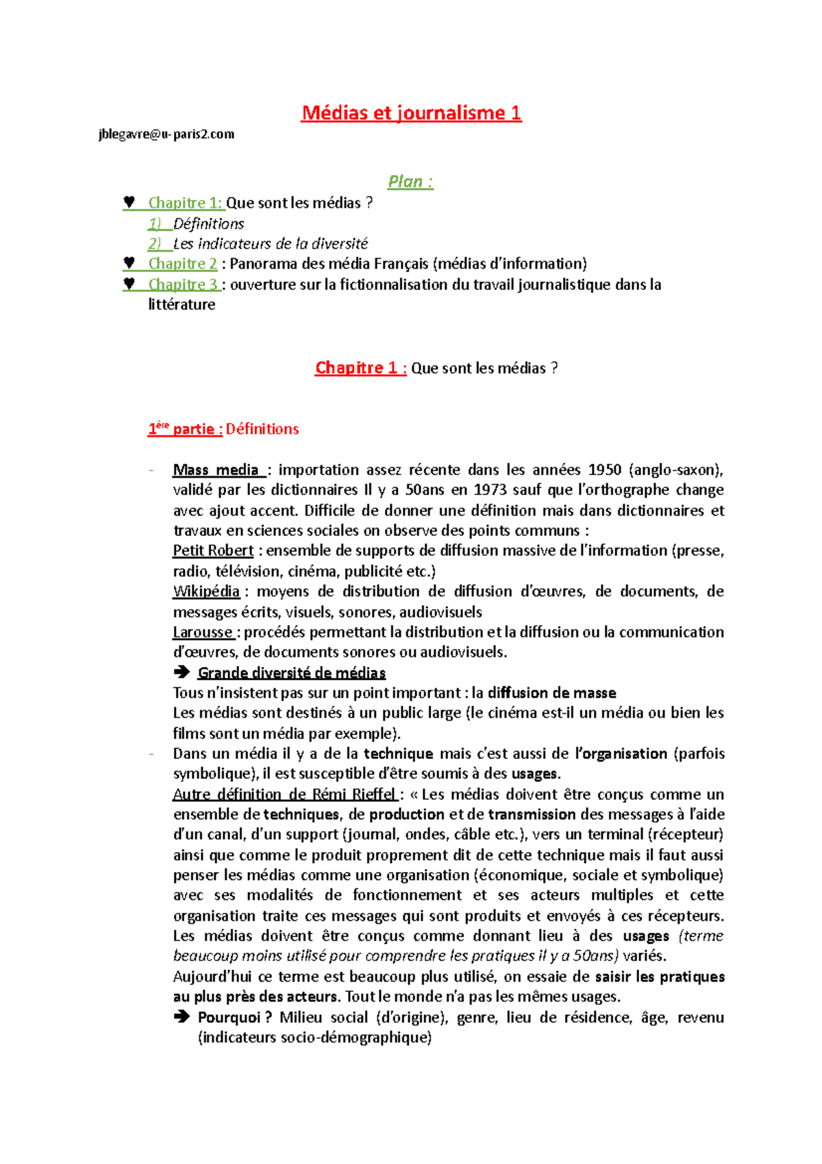 Médias et journalisme 1 - Médias et journalisme 1 jblegavre@u-paris2 ...