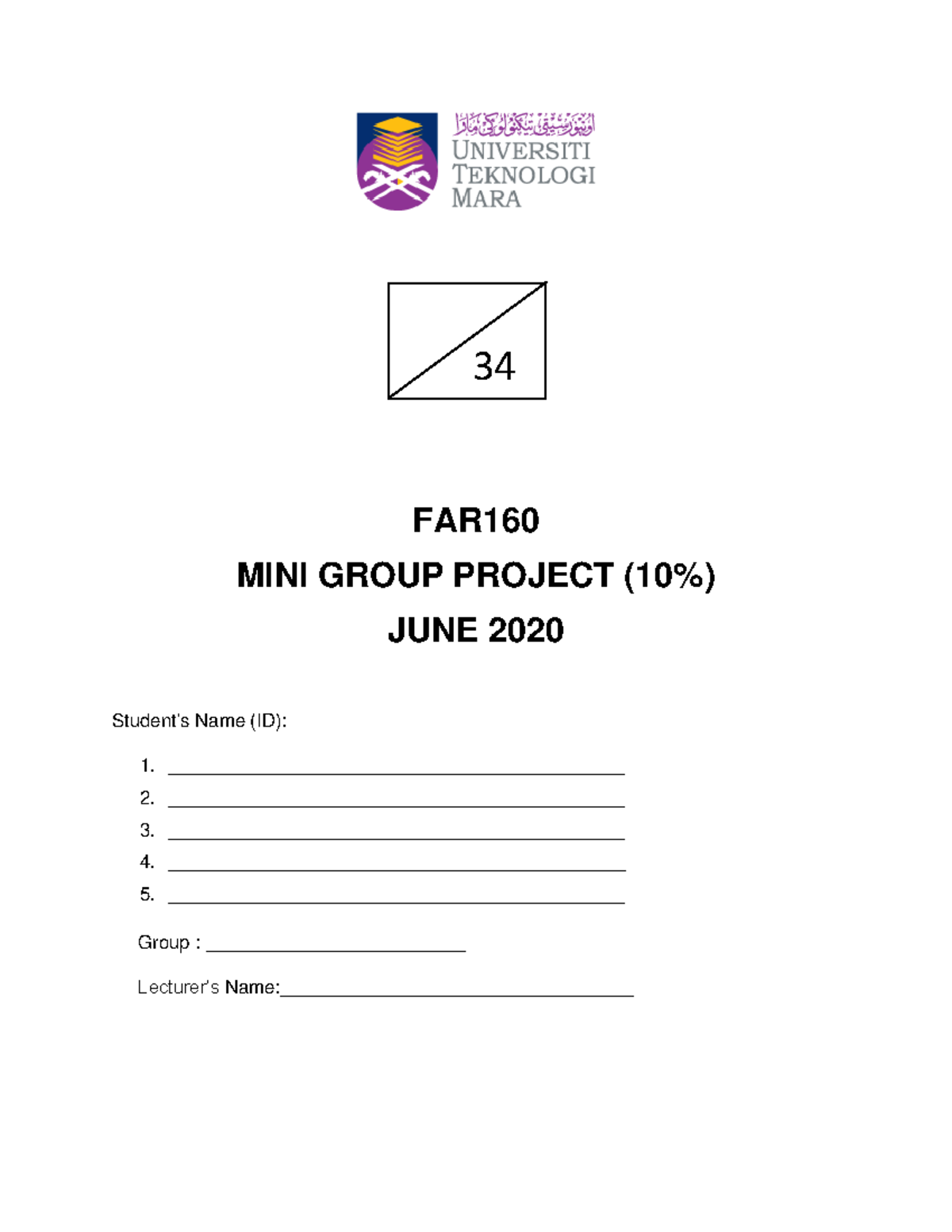 Group Project JUNE 2020 - FAR MINI GROUP PROJECT (10%) JUNE 20 20 ...