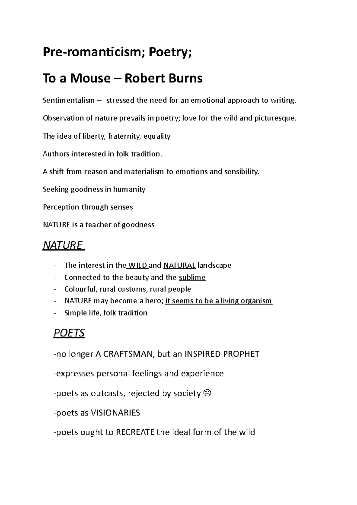 British Literature Part 3 - Pre-romanticism; Poetry; To a Mouse ...