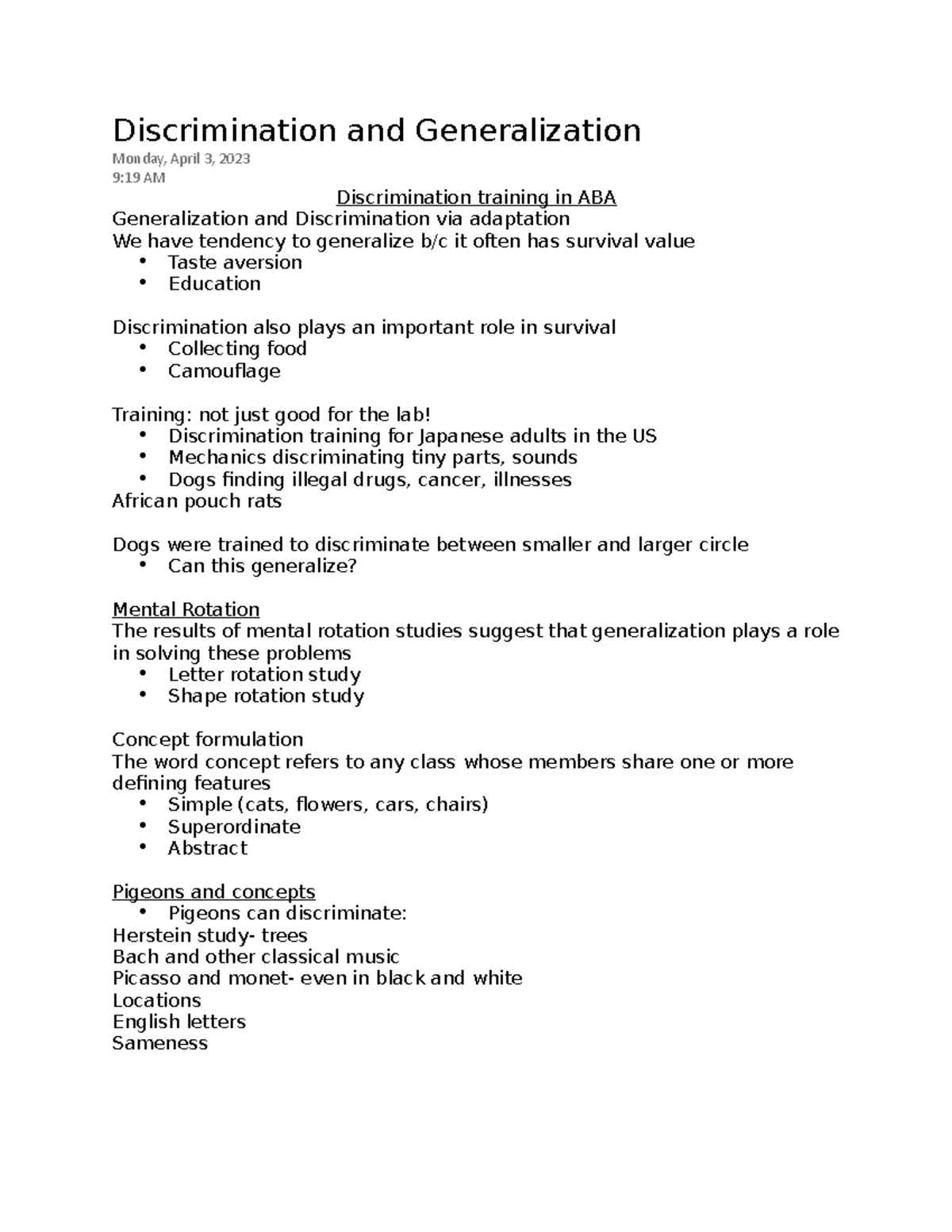 Discrimination and Generalization - Discrimination and Generalization Monday, April 3, 2023 9:19 ...