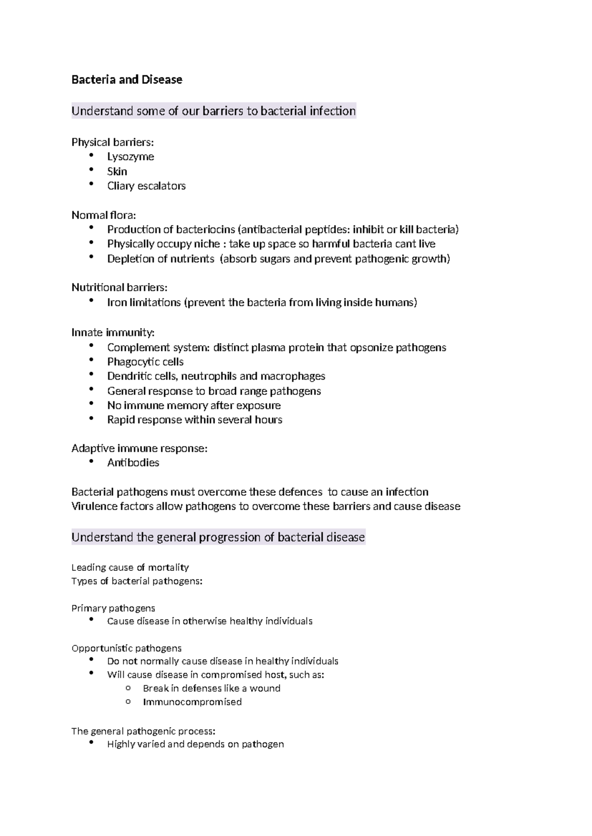 Bacteria and Disease - Summary Microbiology 1 - Bacteria and Disease ...