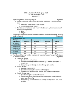 HW 6 - homework assignment - HP340: Statistical Methods, Spring 2020 ...