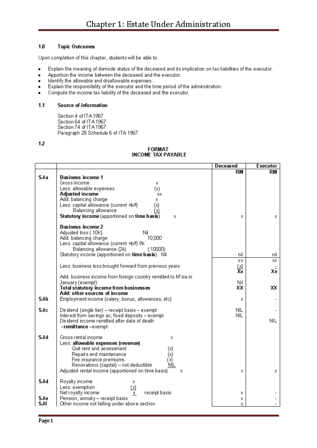 NOTE CHAPTER 1 : ESTATE UNDER ADMINISTRATION - 1 Topic Outcomes Upon ...