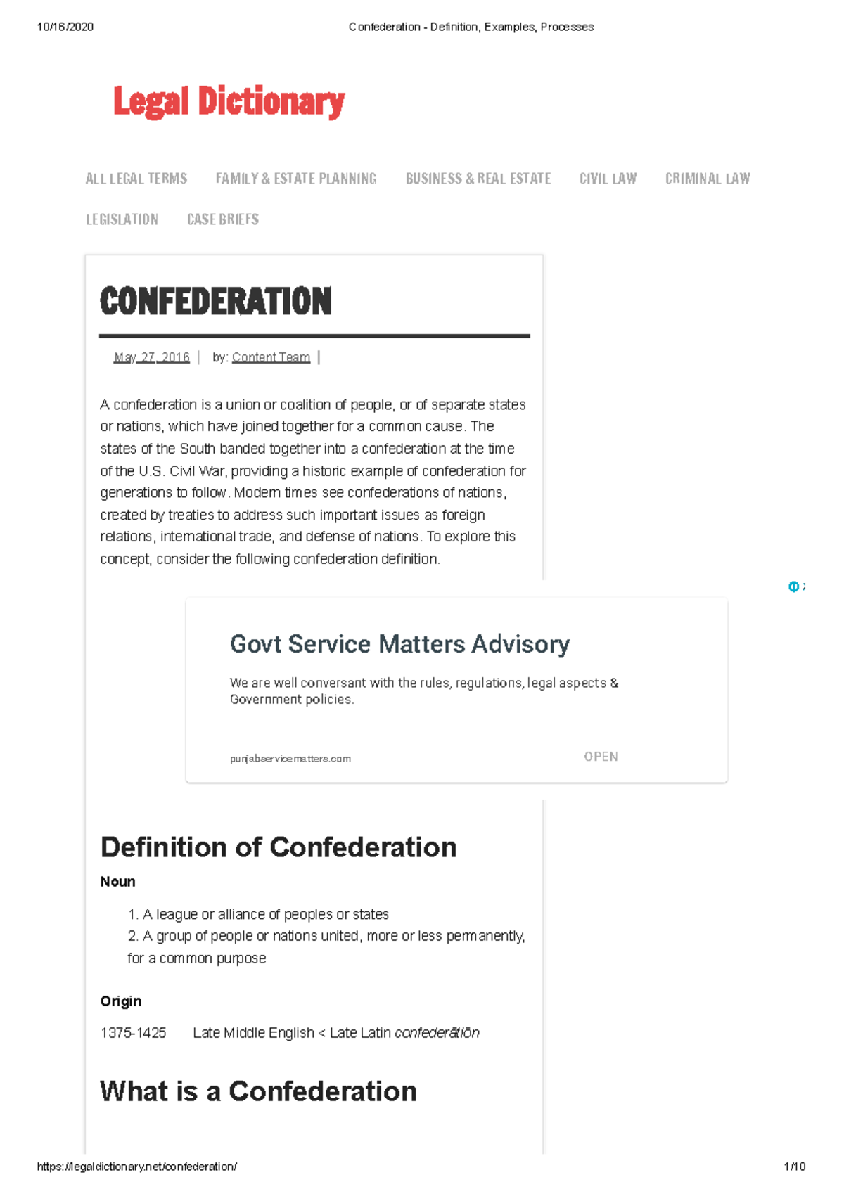 Confederation - The states of the South banded together into a ...