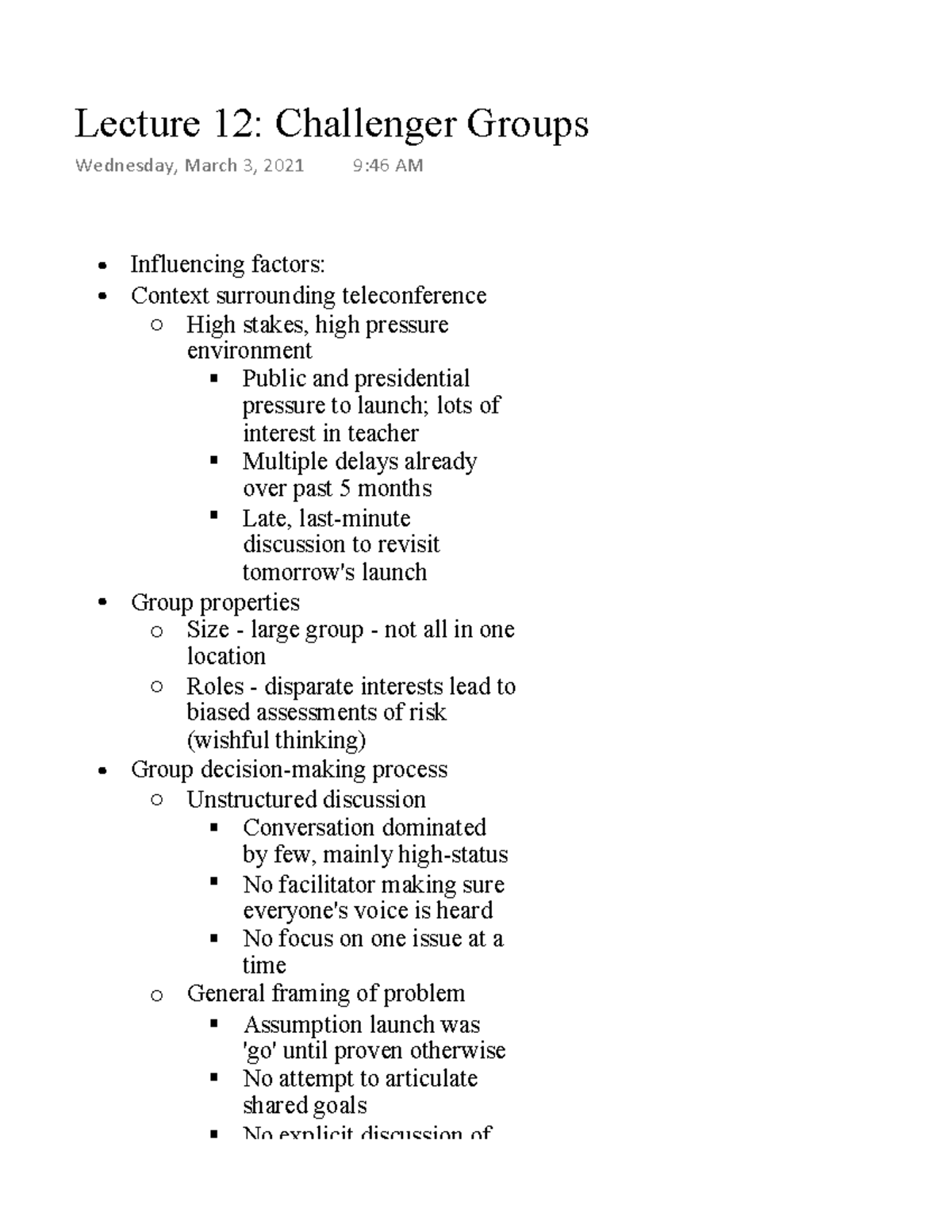Lecture 12 Challenger Groups - " Influencing factors: Context ...