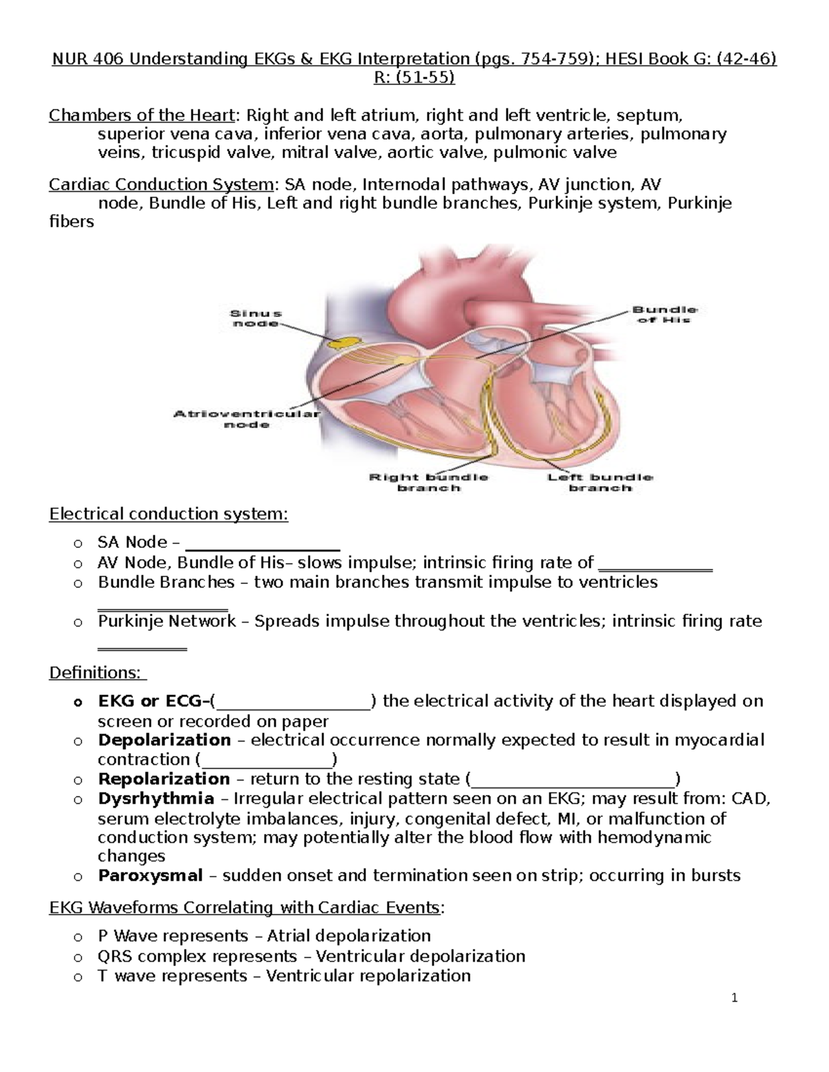 EKGs Lecture Notes Student COPY Summer 2021 - NUR 406 Understanding ...