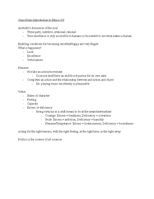 Class notes 1/27/21 - Class notes Introduction to Ethics 1/ “The good ...