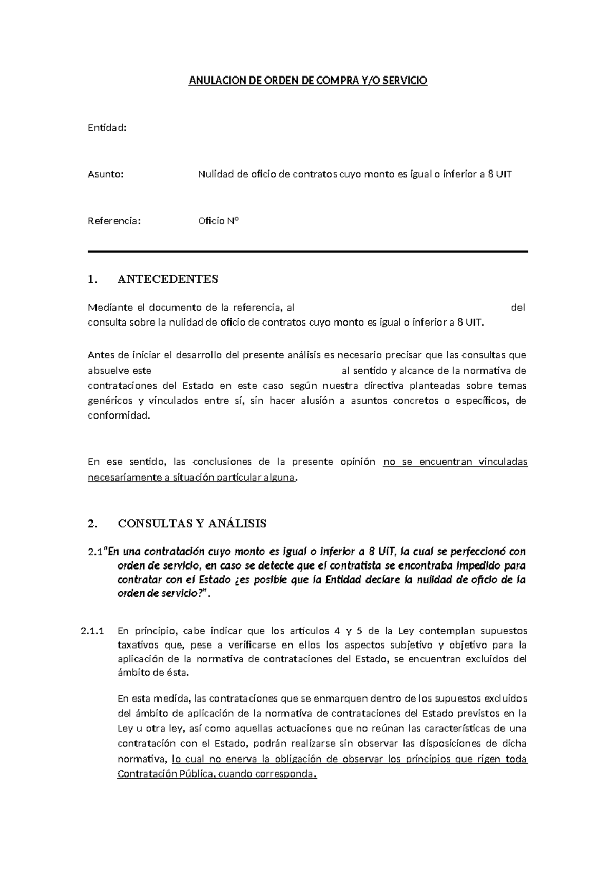 Anulacion DE Orden DE Compra - ANULACION DE ORDEN DE COMPRA Y/O ...