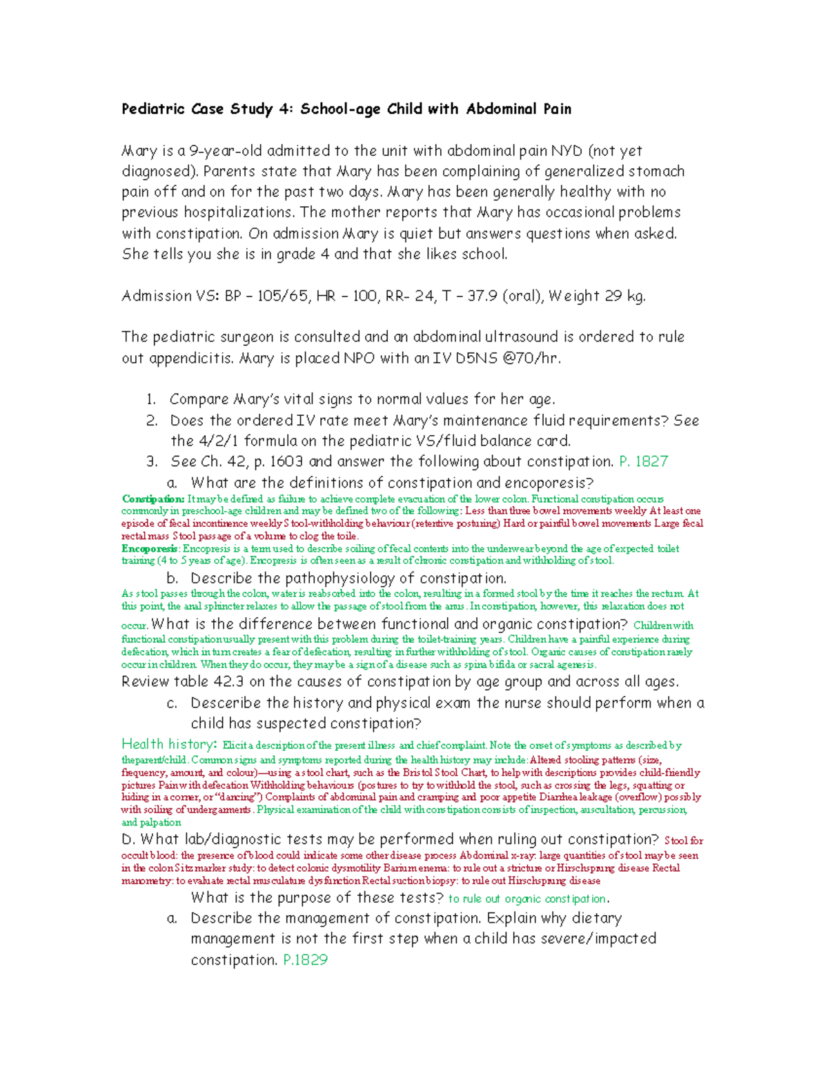 Pediatric Case Study 4 Abdominal Pain School age Child March 2023-1 ...