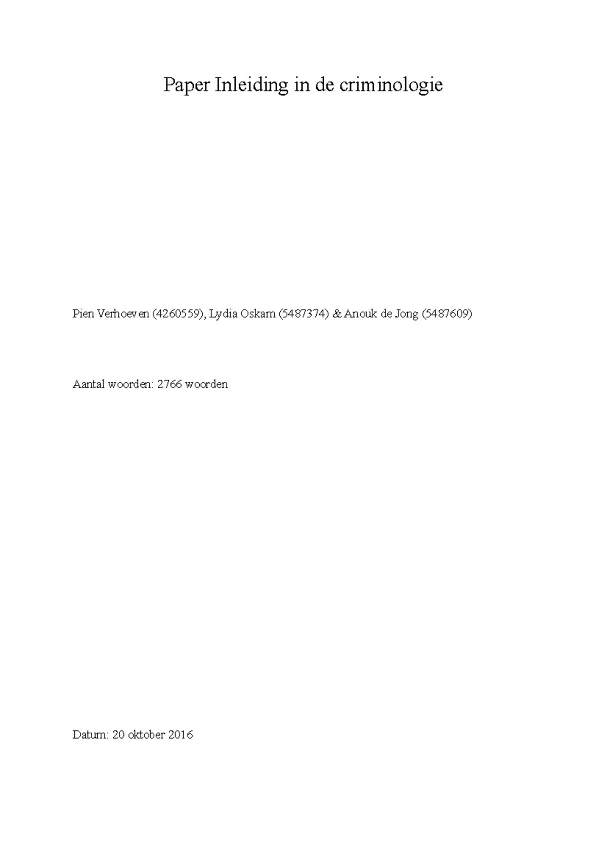 Werkstuk "Het paper van het vak" - cijfer 9,3 - Paper Inleiding in de ...