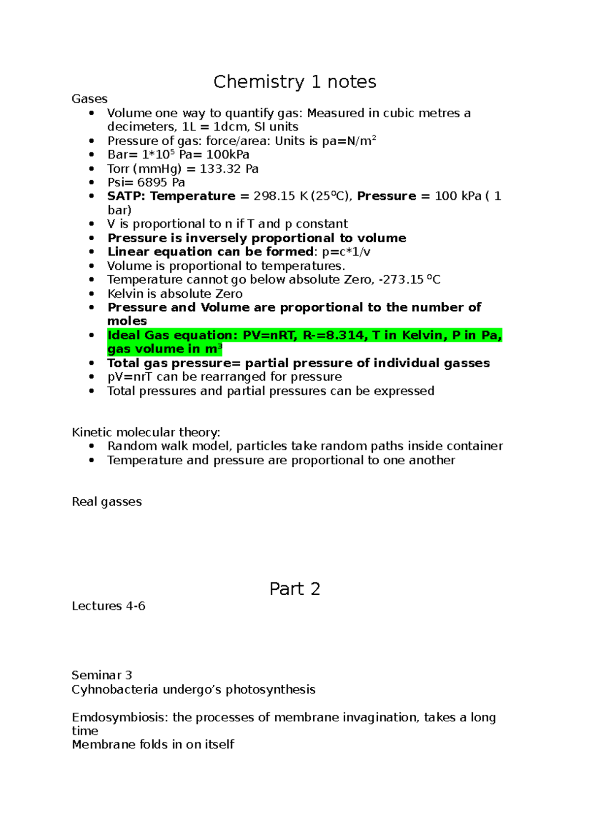 Chem 1 notes - Chemistry 1 notes Gases Volume one way to quantify gas ...