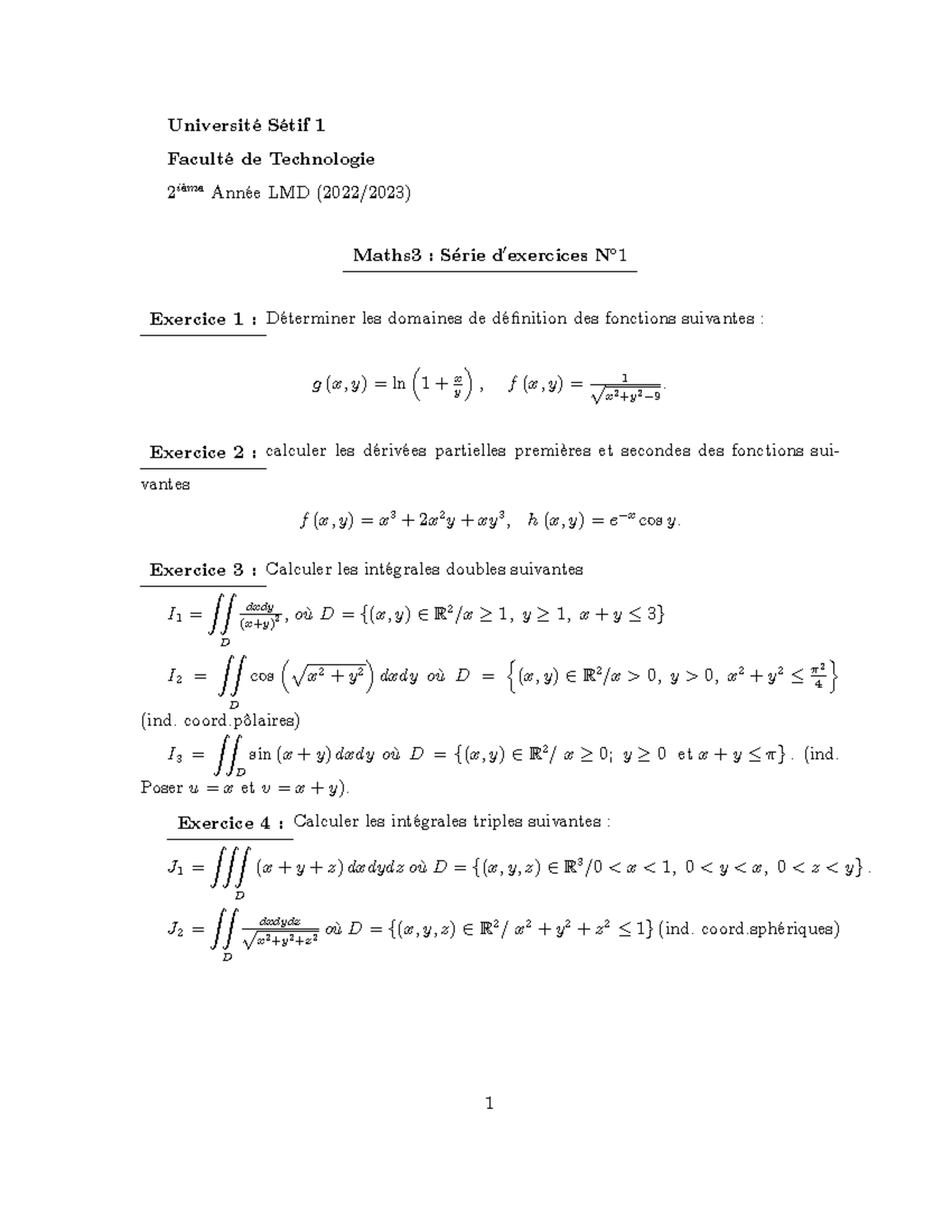 Maths 3- 2022-2023 - Exercises with solution in mathematics ...