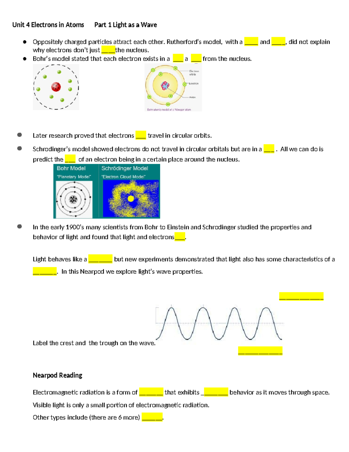 Copy of Light as a wave - Classwork - Unit 4 Electrons in Atoms Part 1 ...