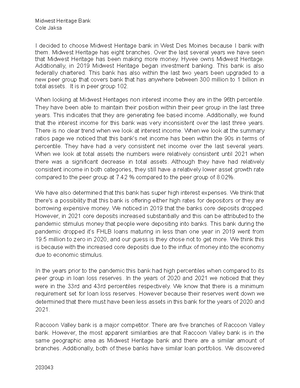 445 Project PT. 2 - PT 2 Assignment - Fin 445 Bank Performance Step 2 ...