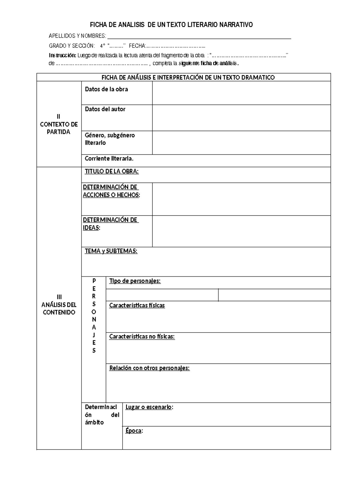 Ficha DE Analisis DE UN Texto Literario Narrativo - FICHA DE ANALISIS DE UN TEXTO LITERARIO ...