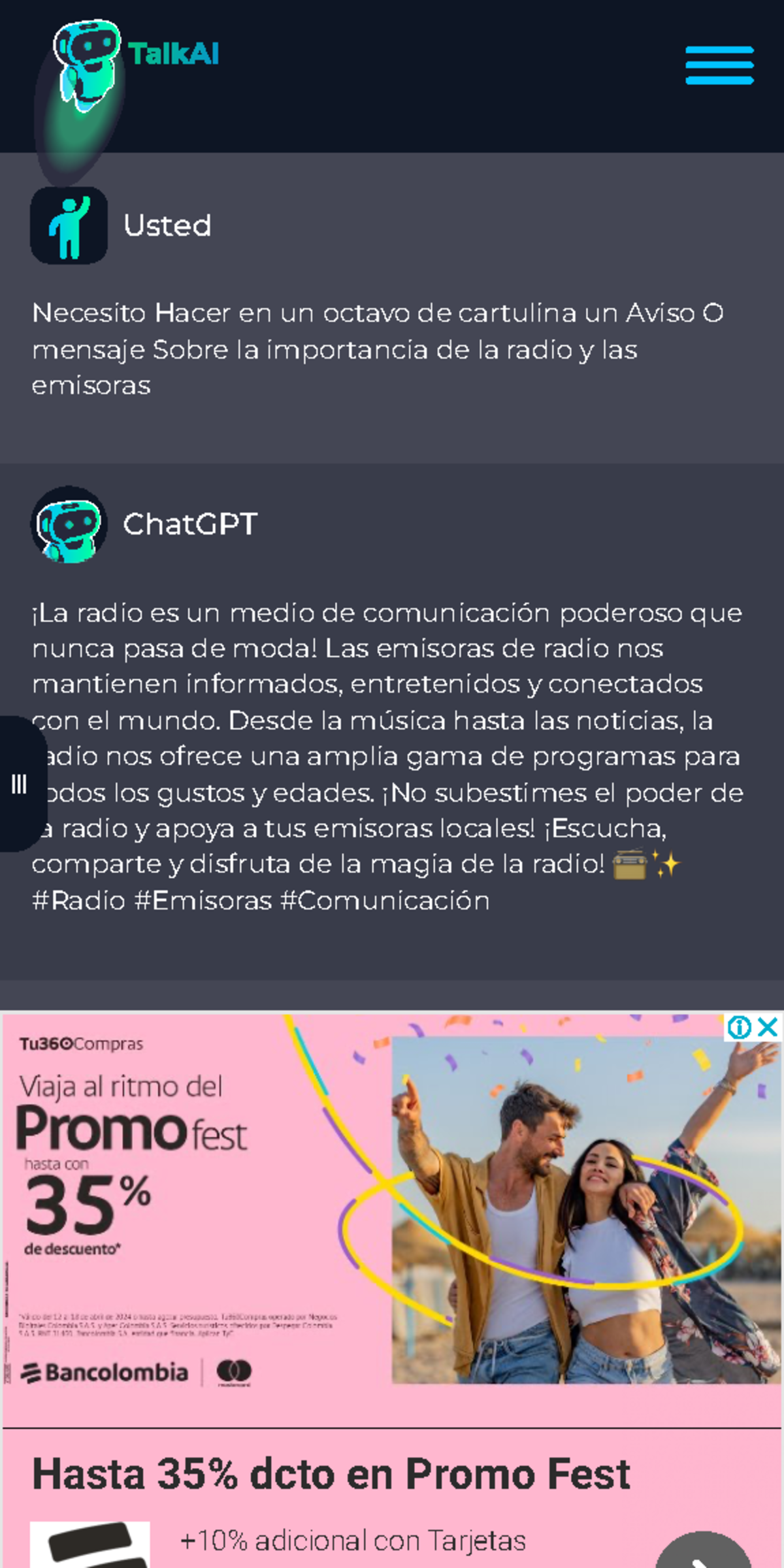 Talk AI - Hable con Chat - ChatGPT Introduzca un mensaje para iniciar un chat. Usted Necesito ...