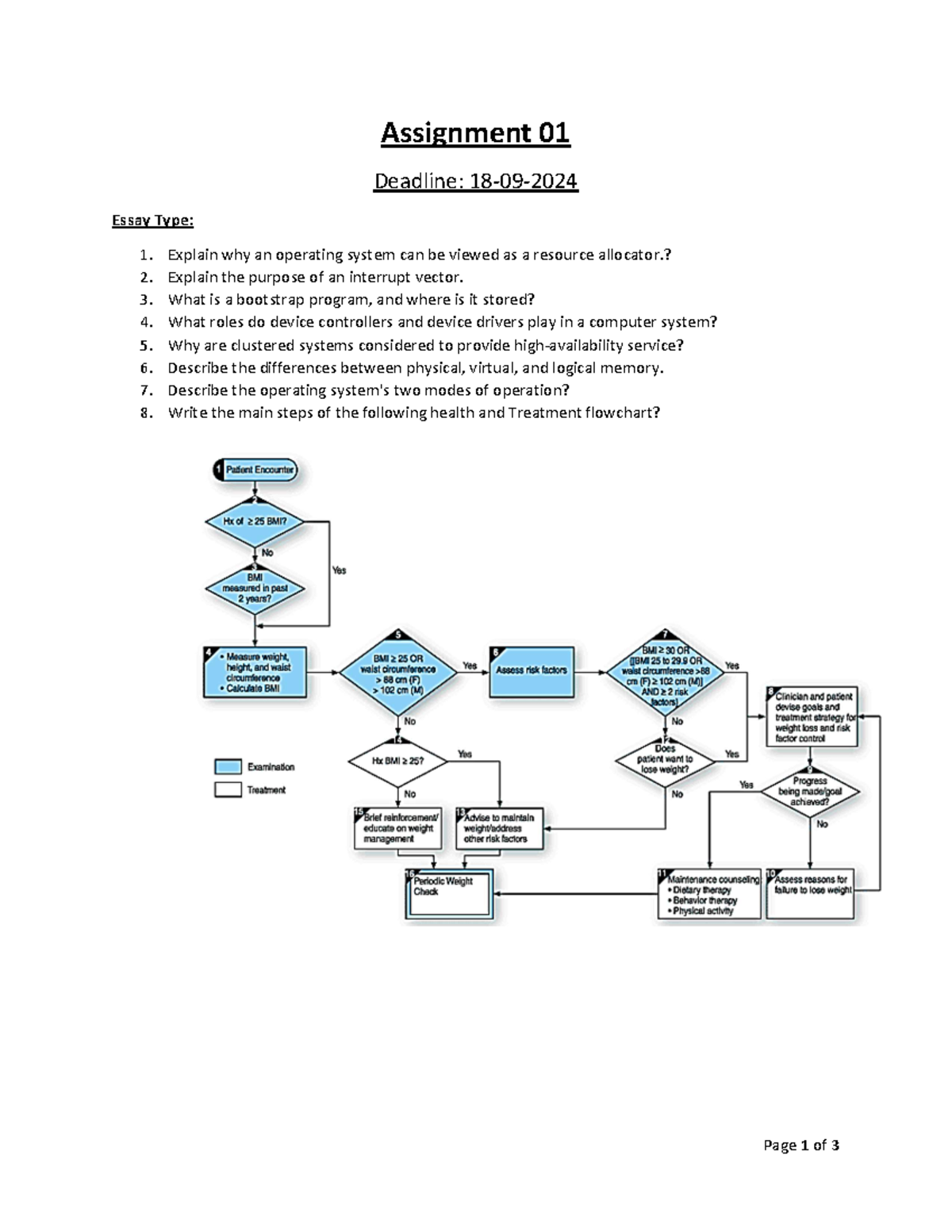 Assignment 01 - Page 1 of 3 Assignment 01 Deadline: 18-09- Essay Type ...