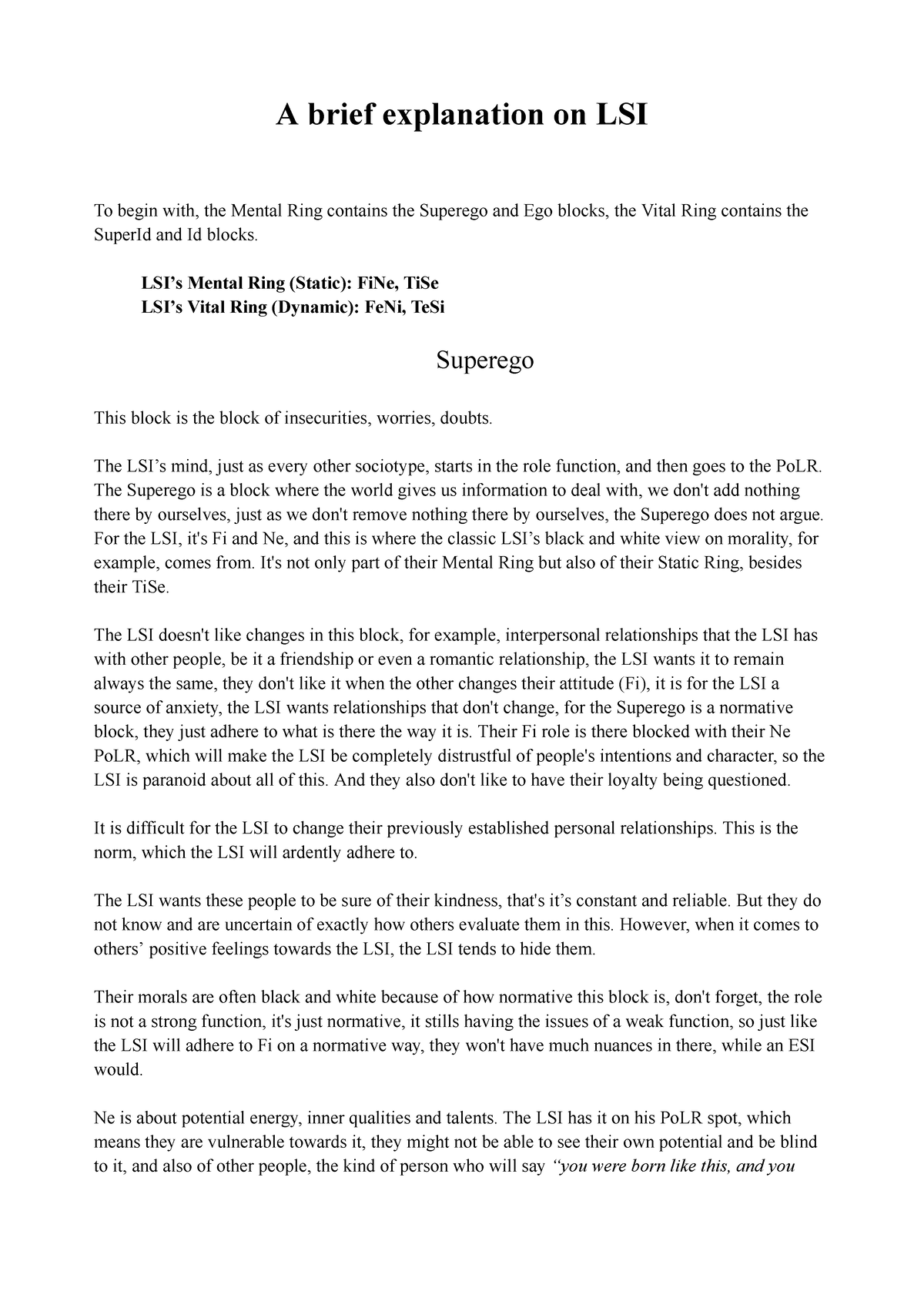 A brief explanation on LSI - LSI’s Mental Ring (Static): FiNe, TiSe LSI ...