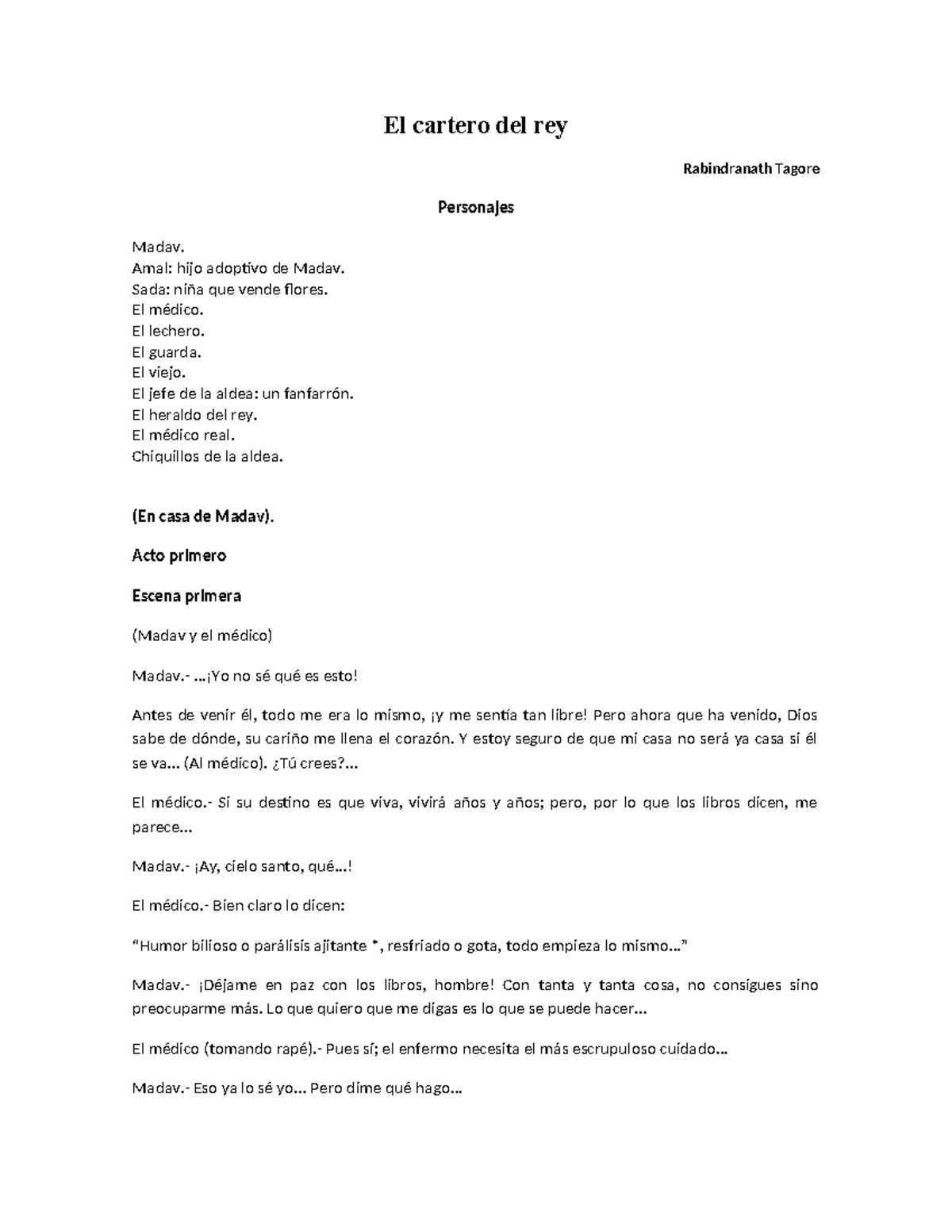 El cartero del rey - Obra de Tagore - El cartero del rey Rabindranath ...