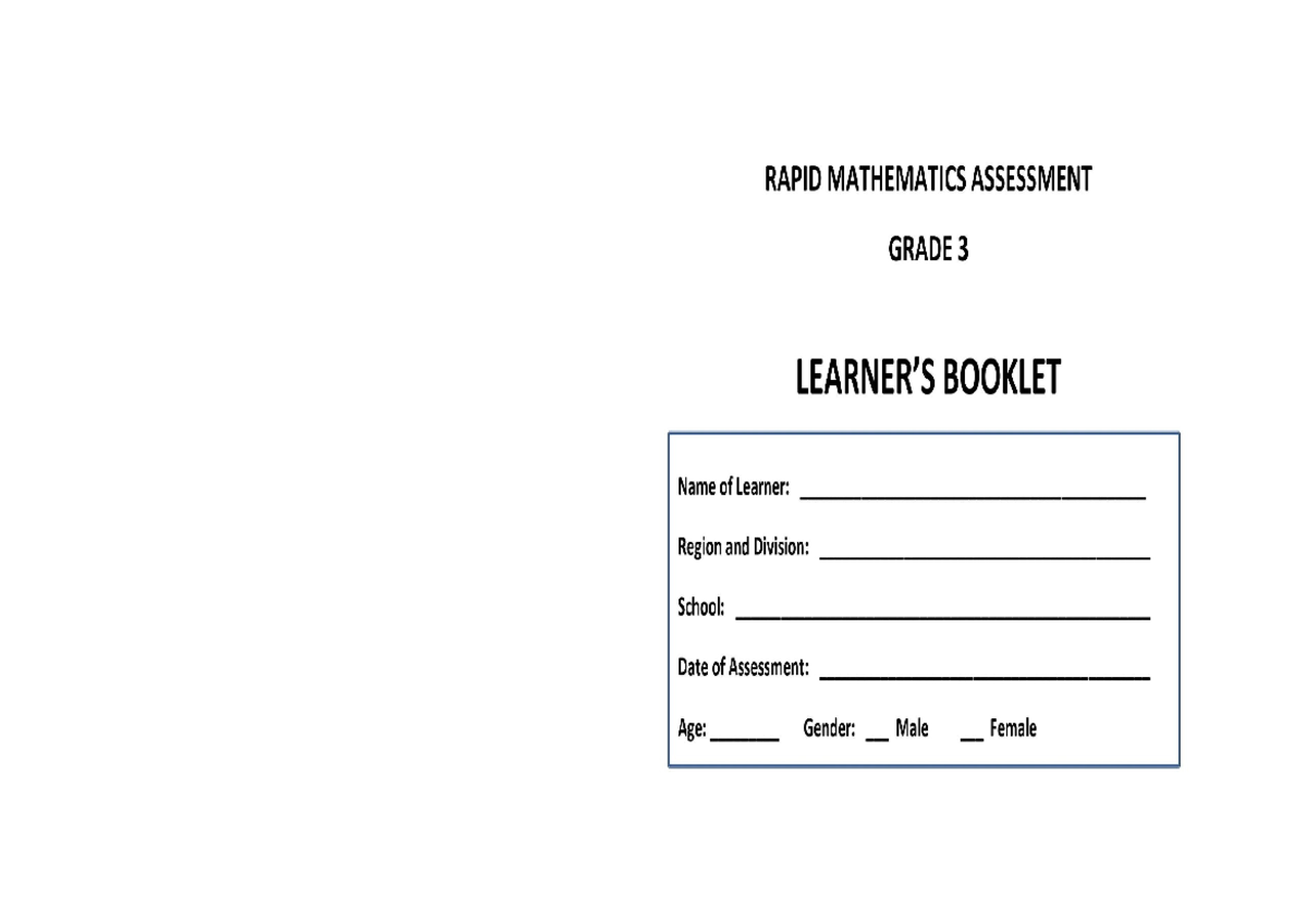 Doc3 - This is a sample notes. - RAPID MATHEMATICS ASSESSMENT GRADE 3 ...