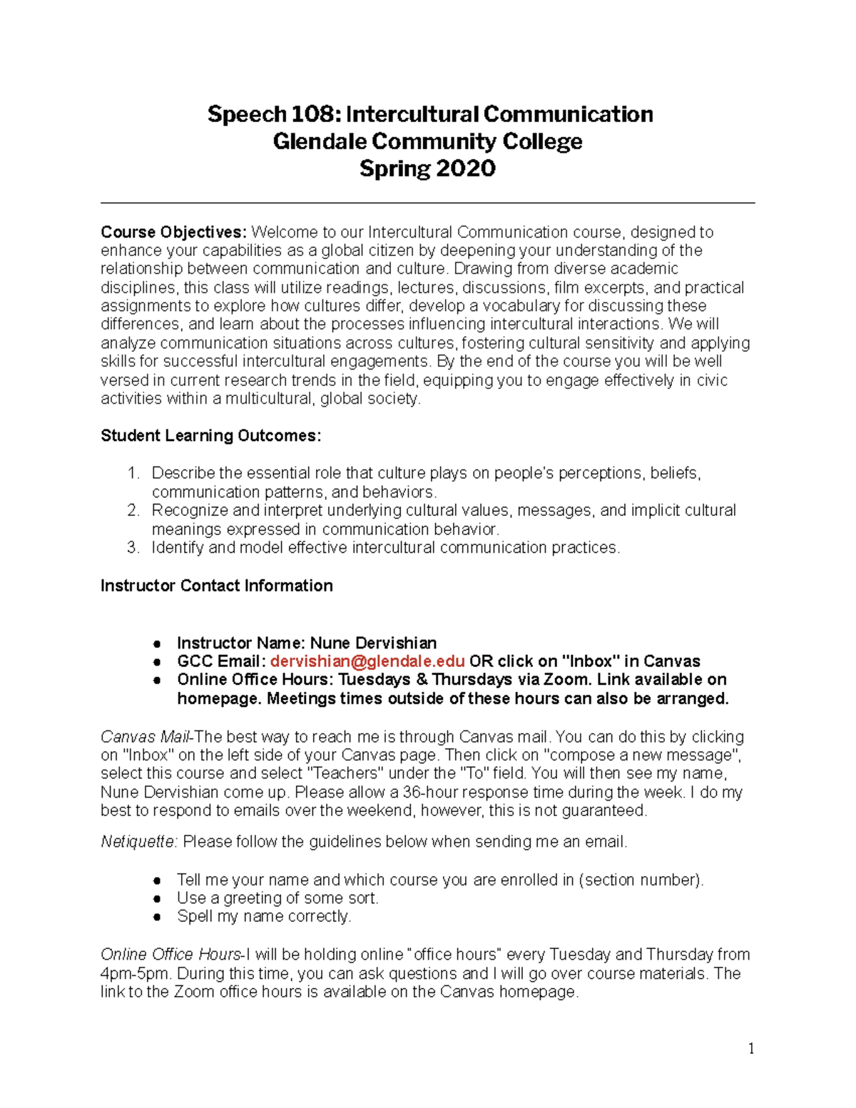 GCC Speech 108 Syllabus 2020 - Speech 108: Intercultural Communication ...