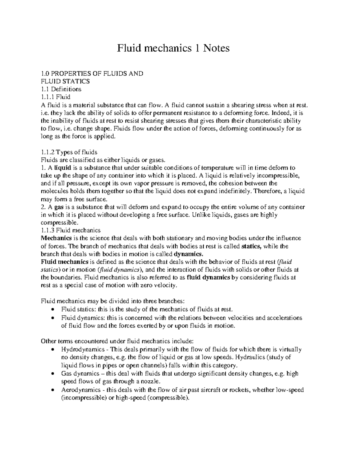 Fluid mechanics 1 - 1 Fluid A fluid is a material substance that can ...