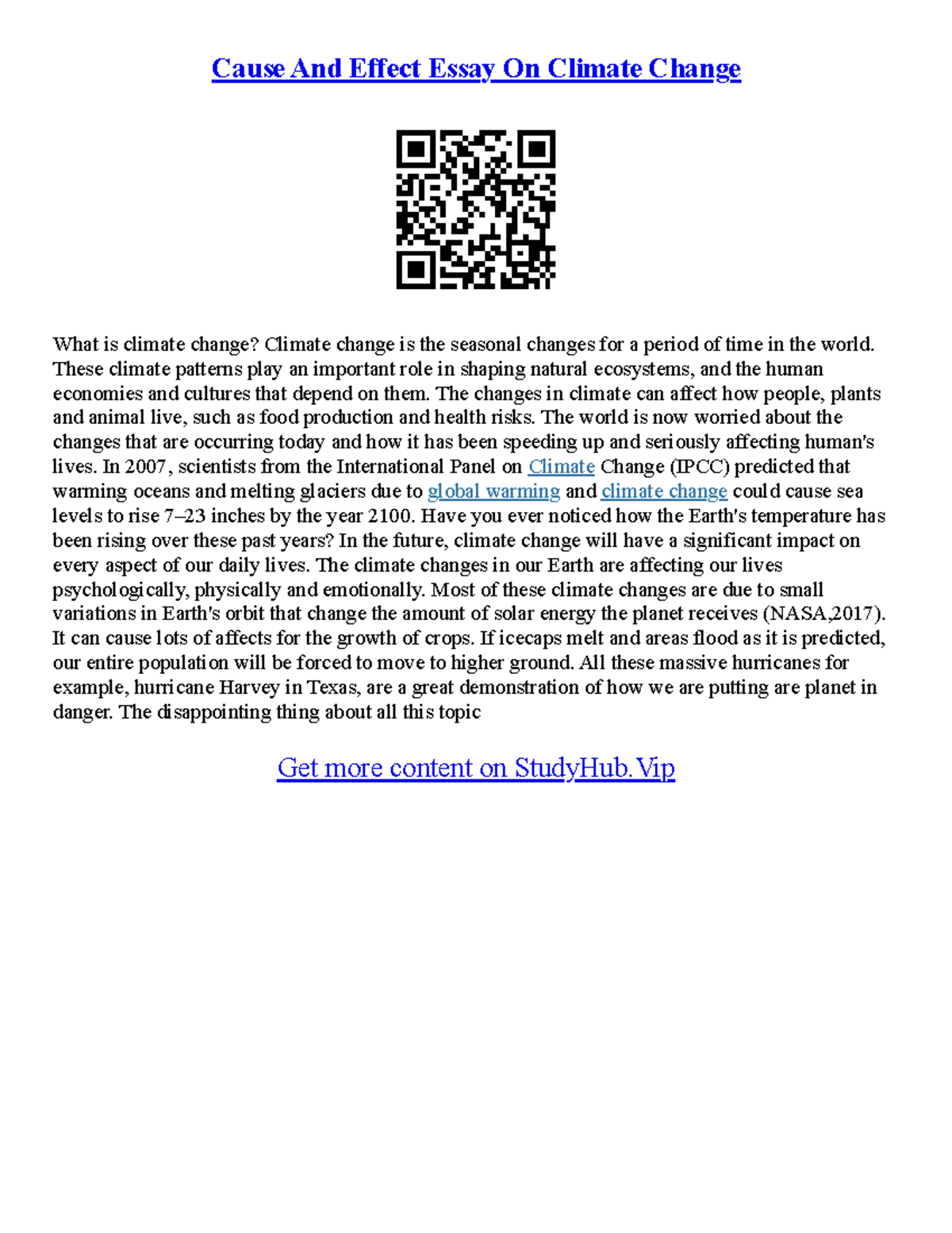 Sample Cause And Effect Essay - Cause And Effect Essay On Climate ...