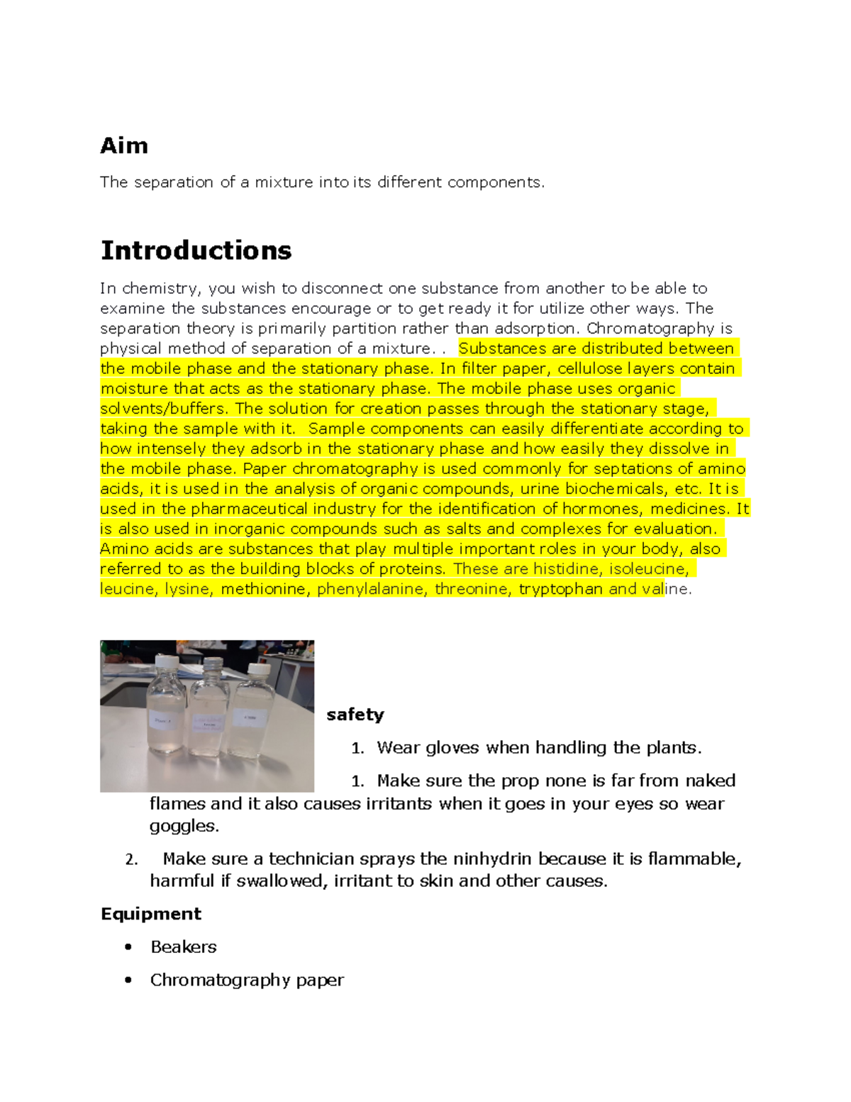 Paper - Assignment L3 Applied Science - Aim The separation of a mixture ...