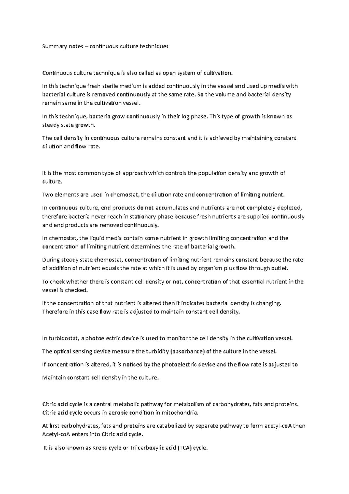 Summary notes – continuous culture techniques - Summary notes ...