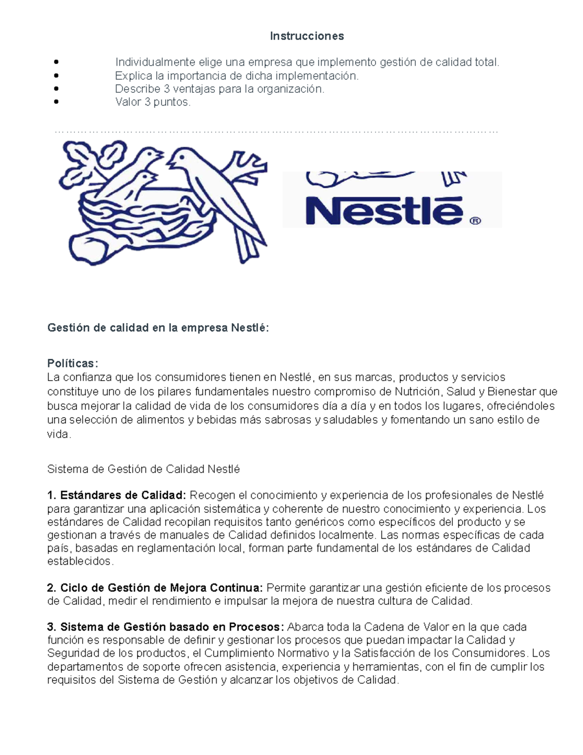 Sistema de Gestion de calidad de la empresa Nestle - Administracion ...