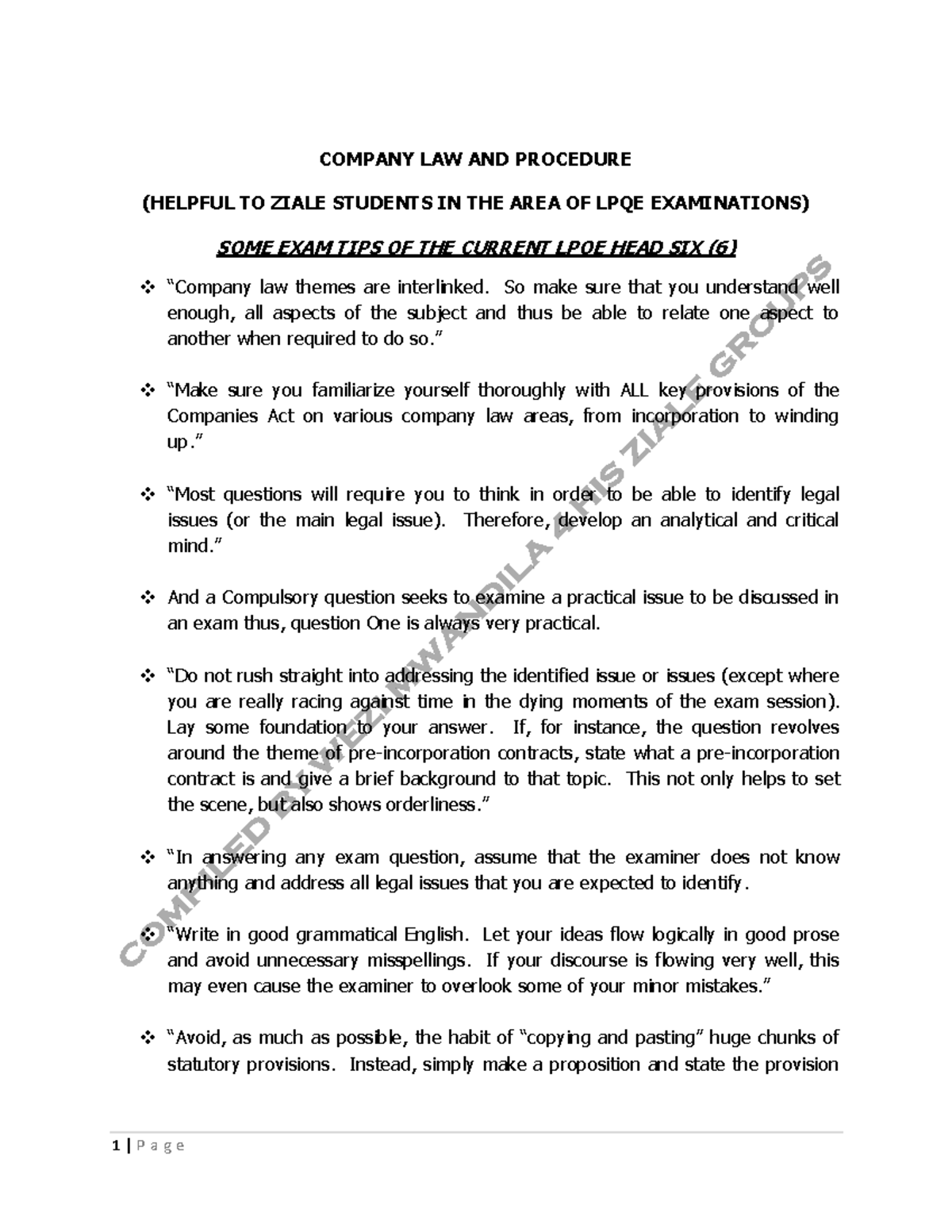 Company Law Ziale by Wezi (FULL Version Parts 1, 2 and 3) - COMPANY LAW ...