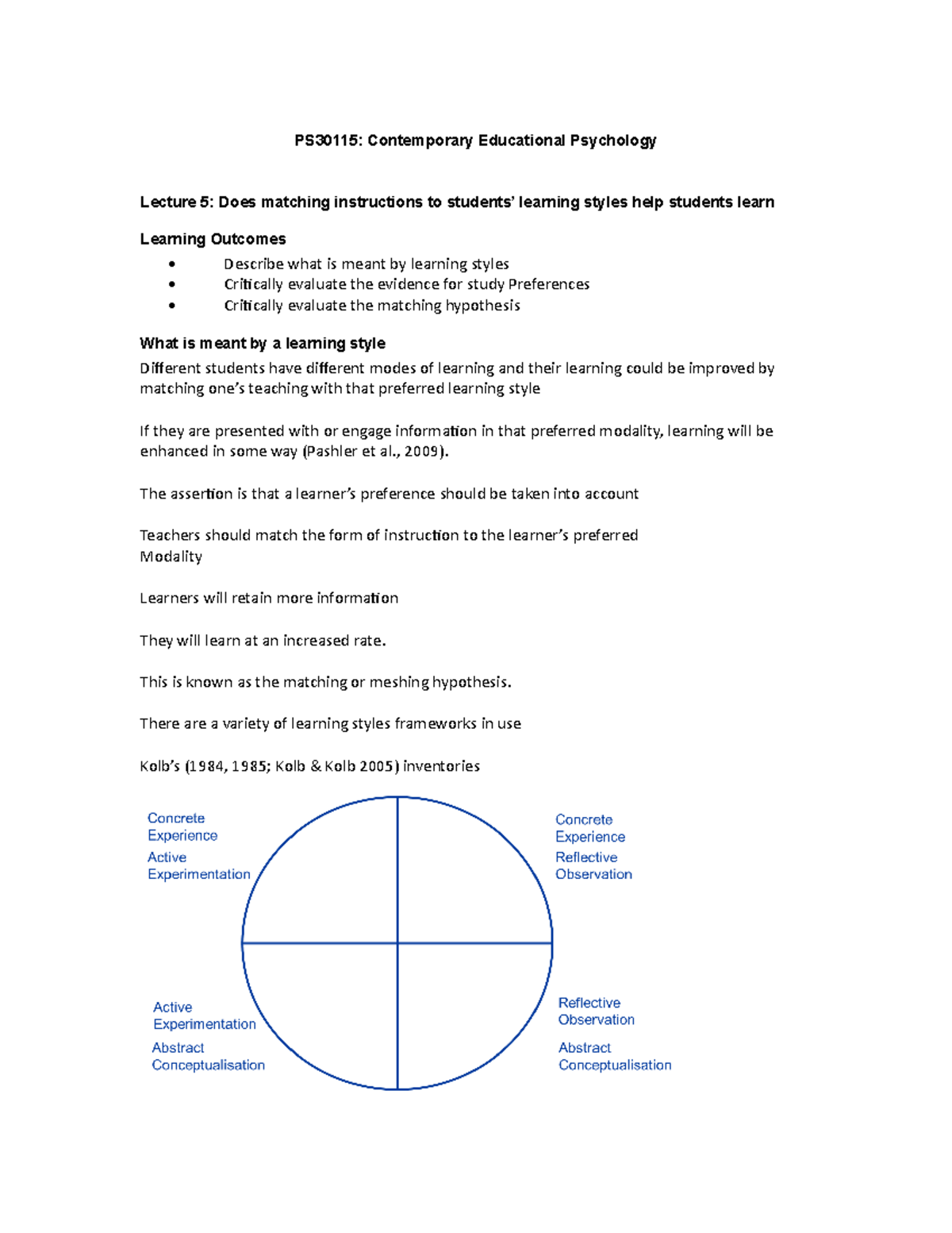 L06 Learning Styles Handout 2018-2019 - PS30115: Contemporary ...