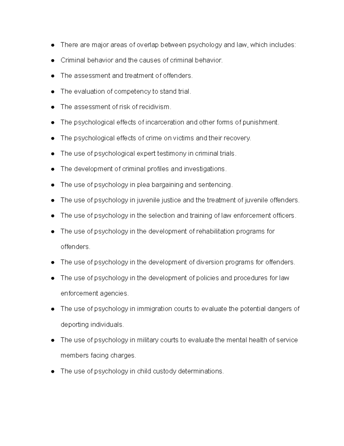 Overlap of Psychology and Law - There are major areas of overlap ...