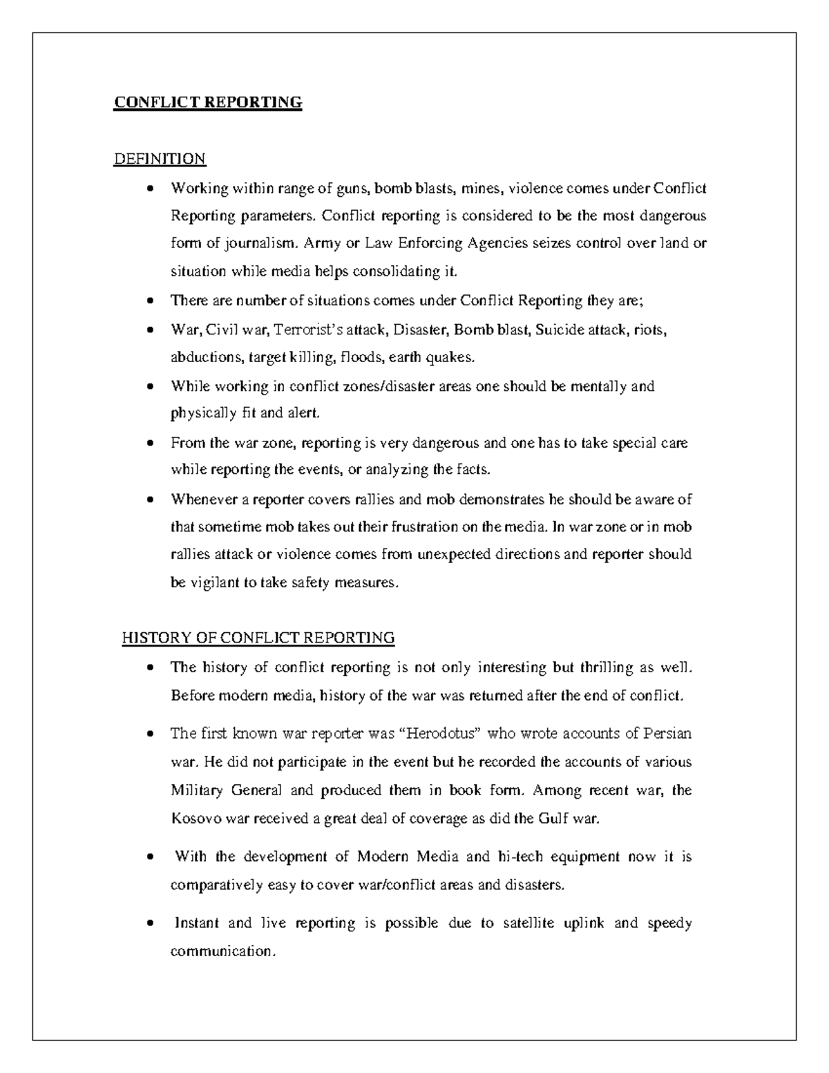 Conflict Reporting - CONFLICT REPORTING DEFINITION Working within range ...