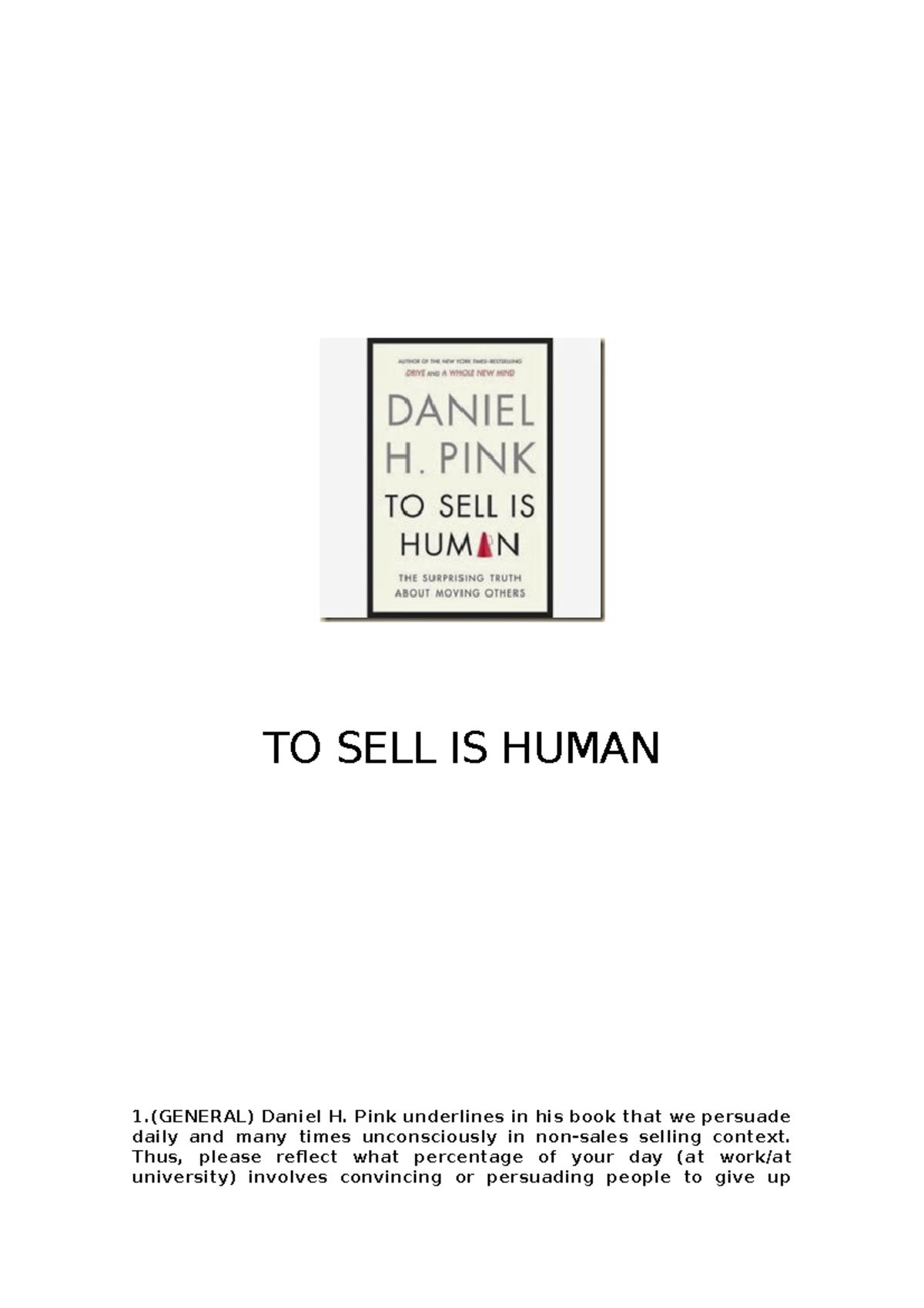 TO SELL IS Human - Apuntes de Marketing - TO SELL IS HUMAN 1.(GENERAL ...