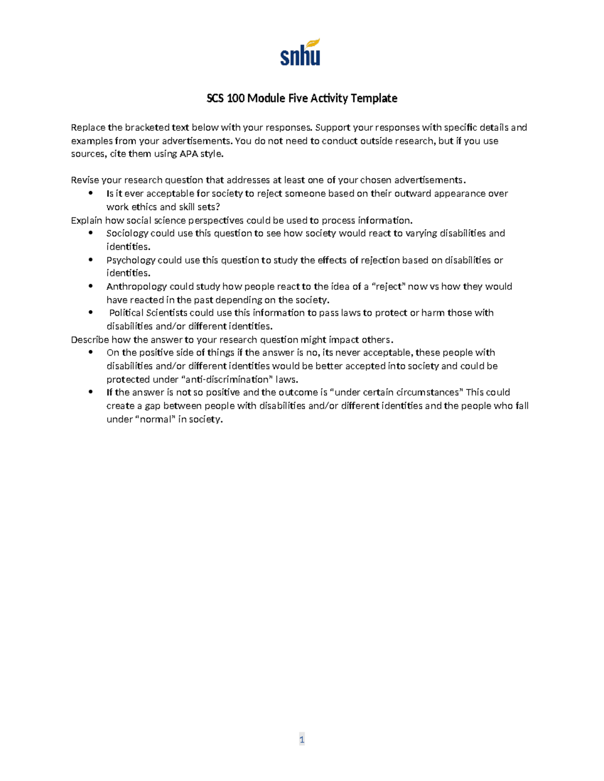 5-2 finalizing your research question - SCS 100 Module Five Activity ...