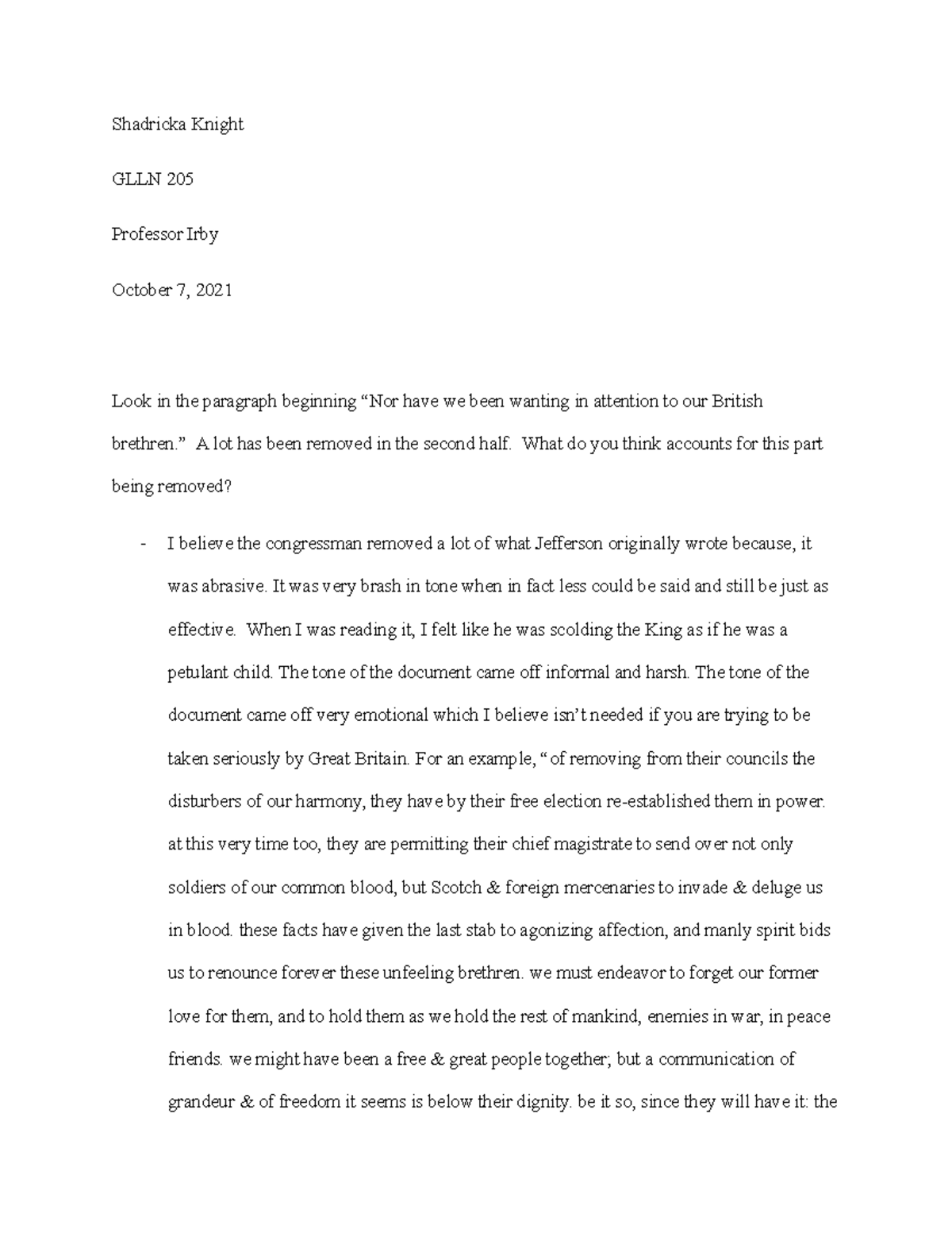 Modern Literature Assignment 2 - Shadricka Knight GLLN 205 Professor ...