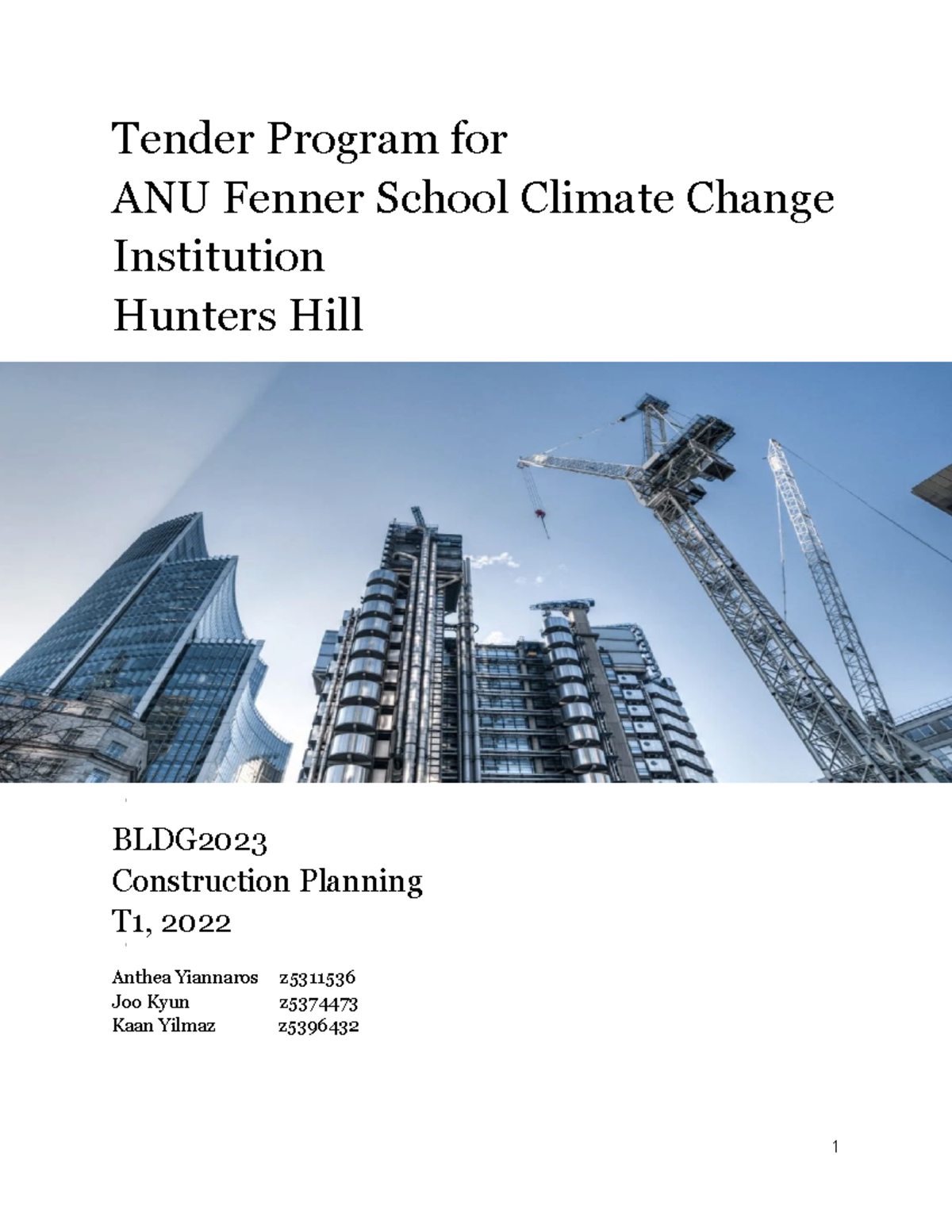 Construction Planning assignment: Tender Doc - Tender Program for ANU ...