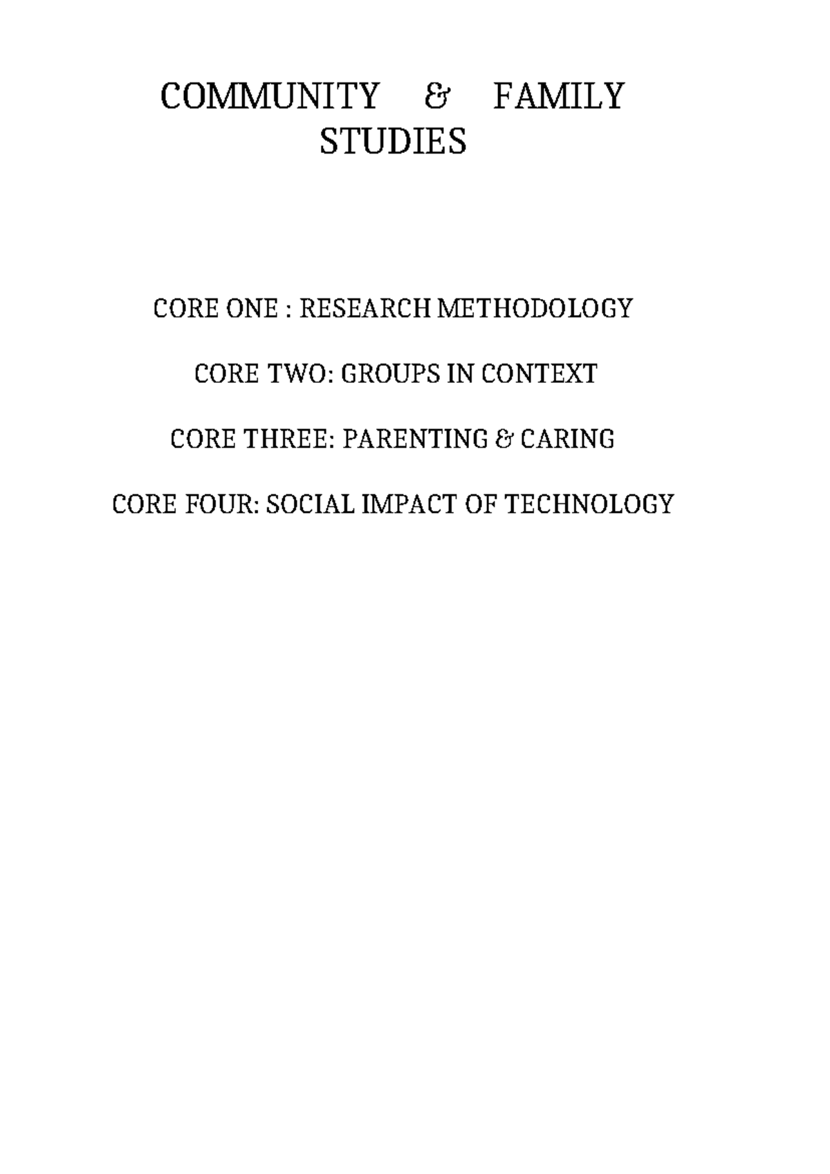 2020 CAFS Detailed Study Notes - COMMUNITY & FAMILY STUDIES CORE ONE ...