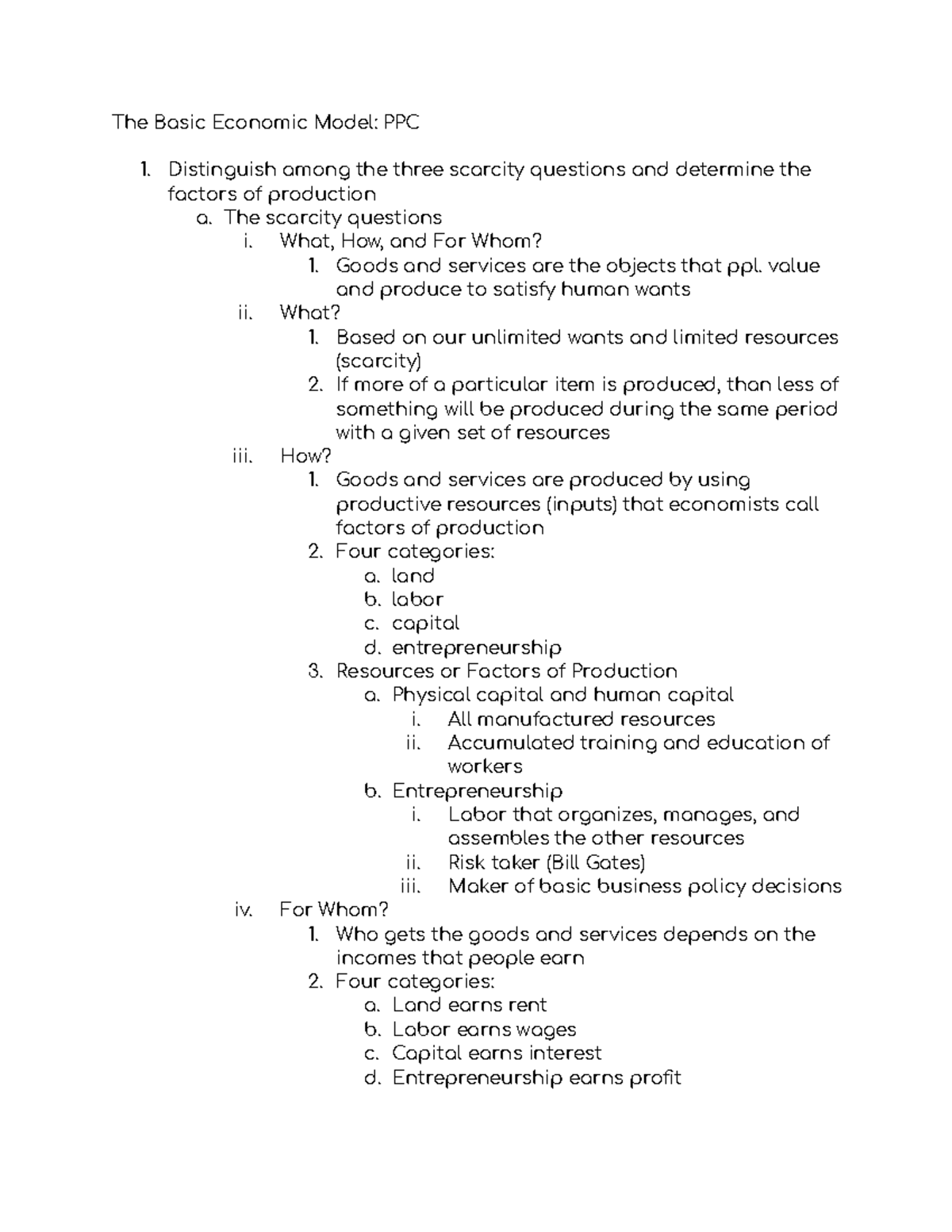 Econ Module 2 Notes - Professor Graf - The Basic Economic Model: PPC ...