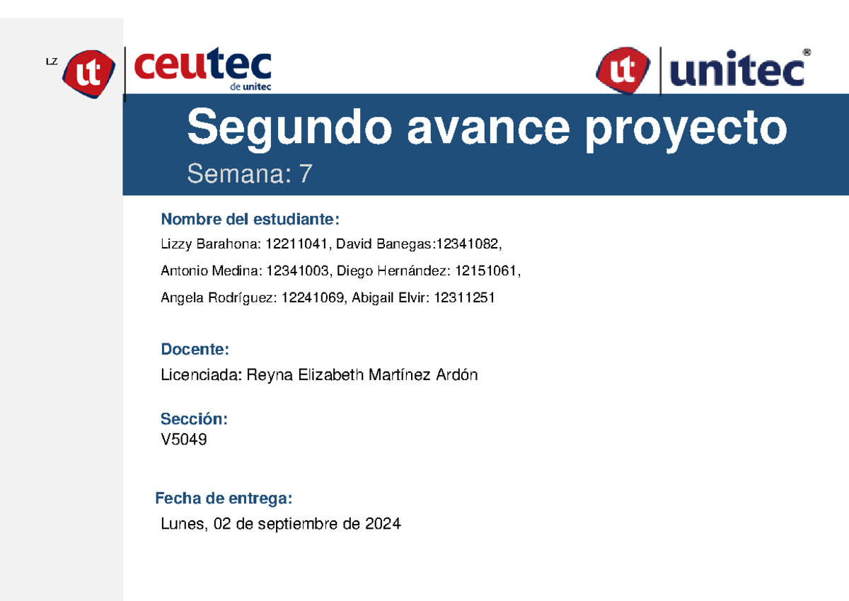 Segundo Avance Proyecto- S7 - LZ Segundo avance proyecto Semana: 7 Nombre del estudiante: Lizzy ...