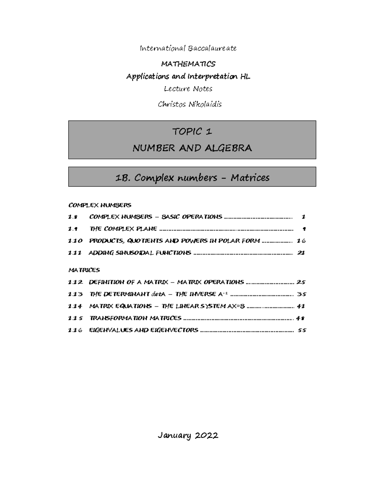 Topic 1B. Complex numbers - Matrices - International Baccalaureate ...