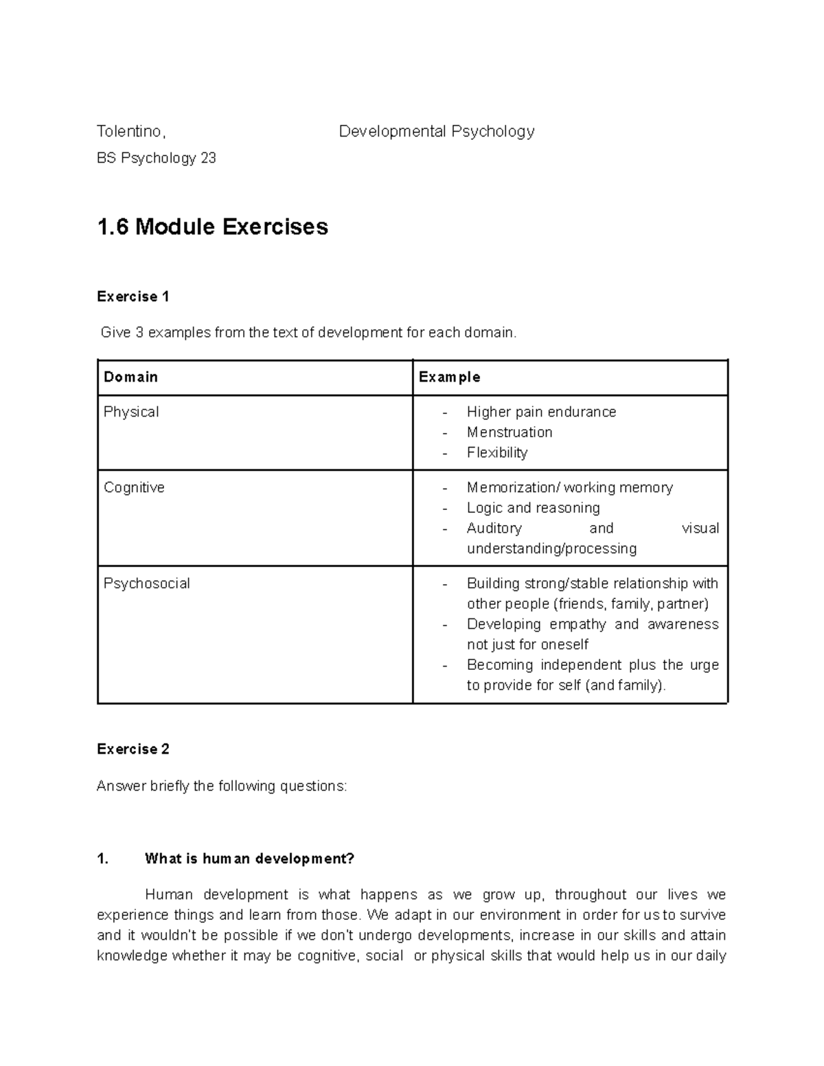Human Development - Developmental Psychology - Tolentino, Developmental ...