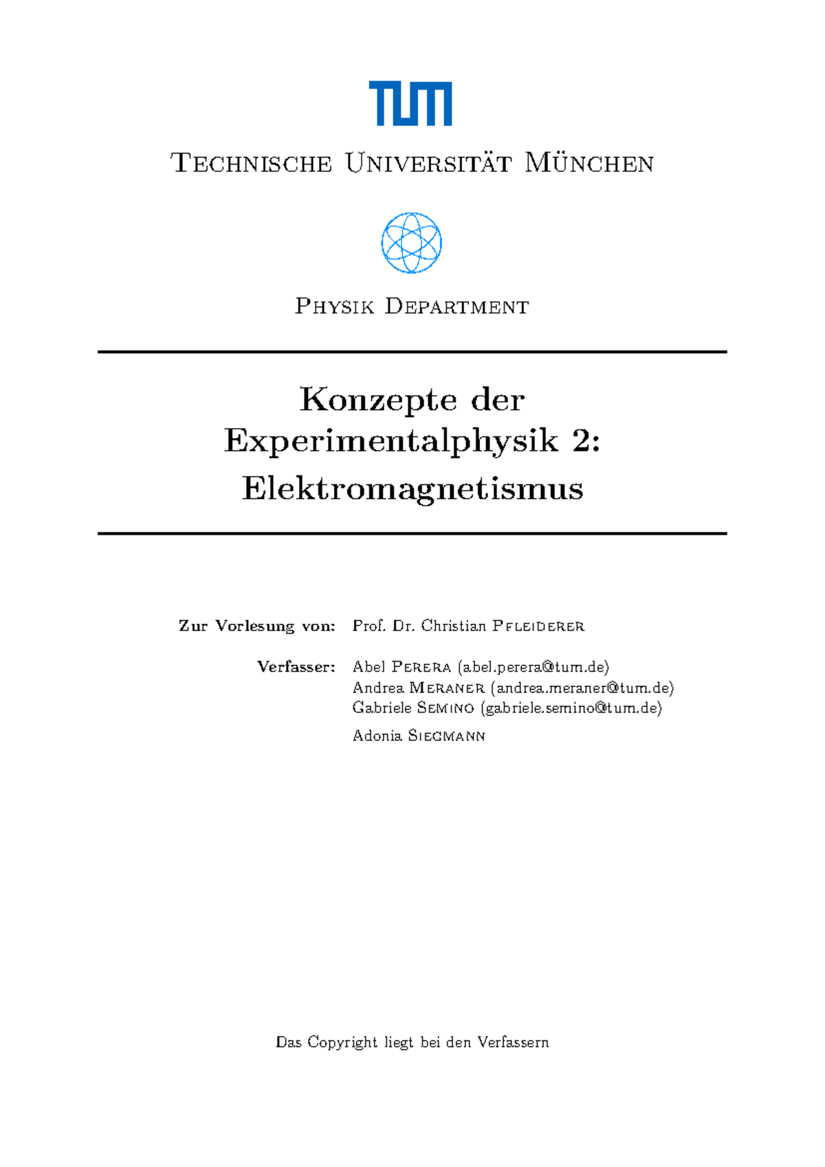 Formelsammlung Experimentalphysik 2 - Technische Universität München Physik Department Konzepte ...