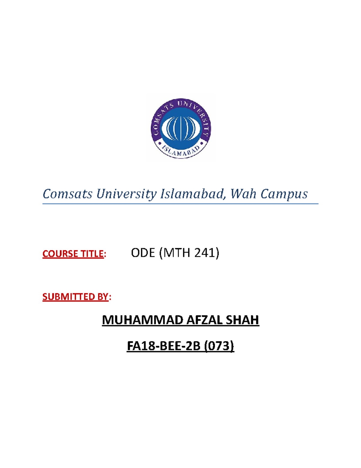 Applications of ODE in Electrical Engineering - Comsats University ...