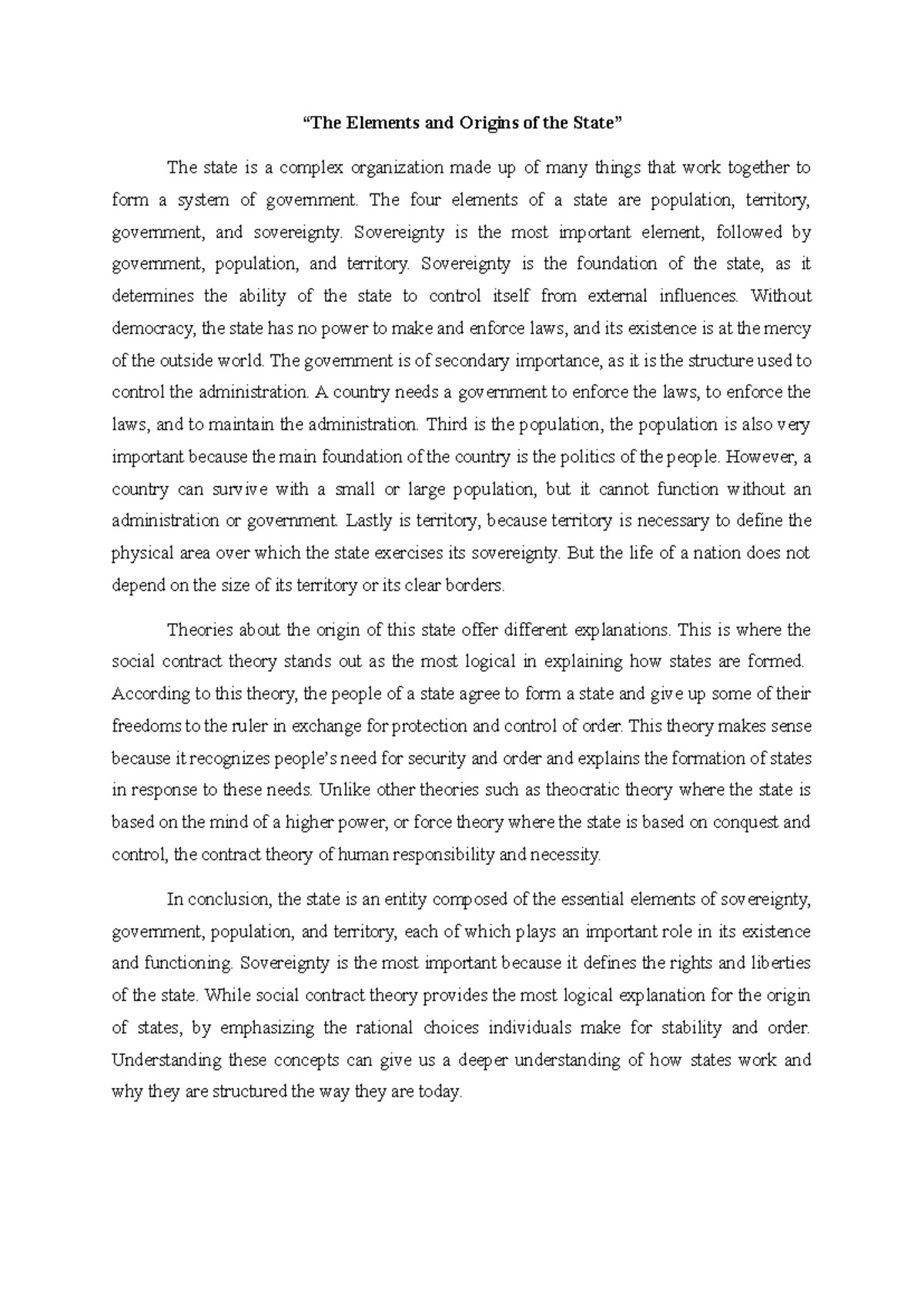 The Elements and Origins of the State - “The Elements and Origins of ...